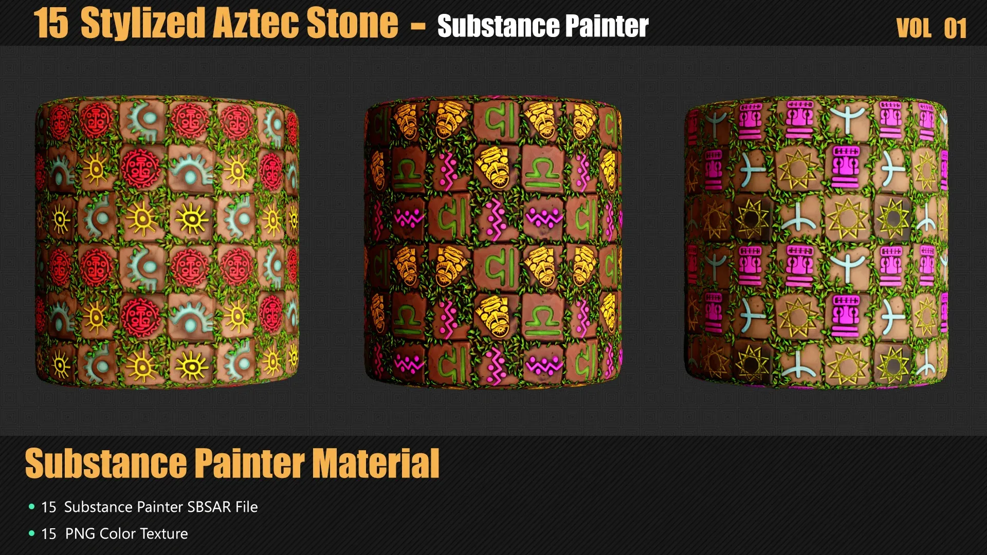 15 Stylized Aztec Stone Materials - FlippedNormals