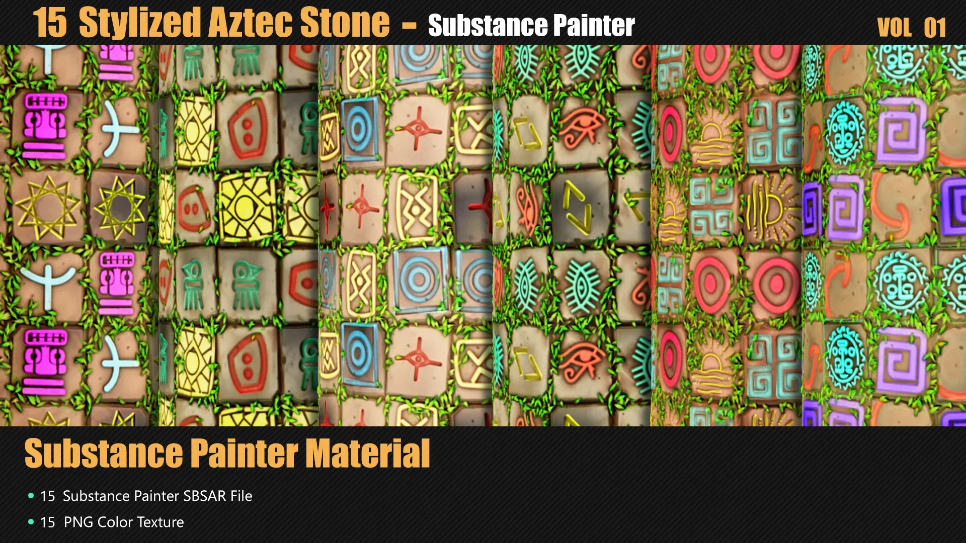 15 Stylized Aztec Stone Materials - FlippedNormals