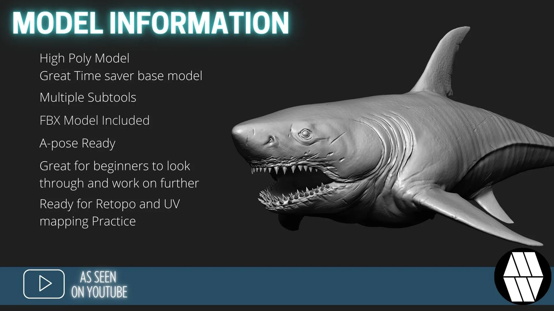 ZBrush Model: Shark High Poly ZTL - FlippedNormals