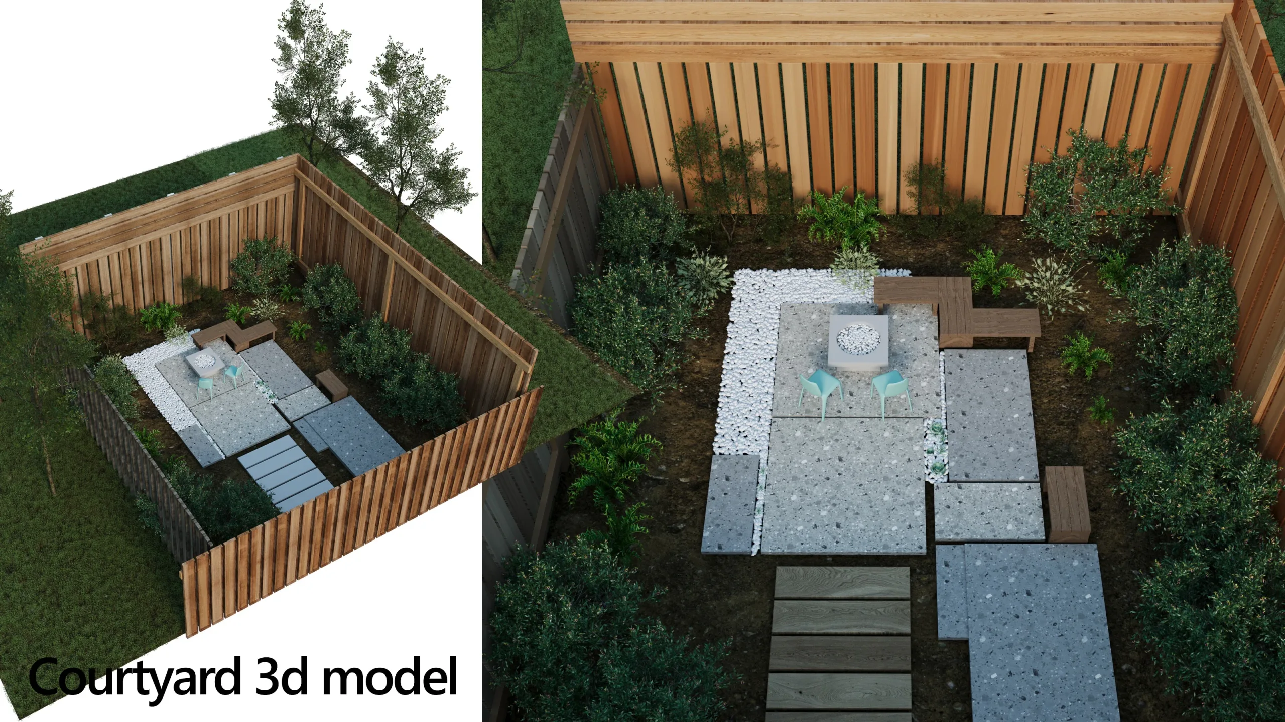 Courtyard patio landscape 3d model - FlippedNormals