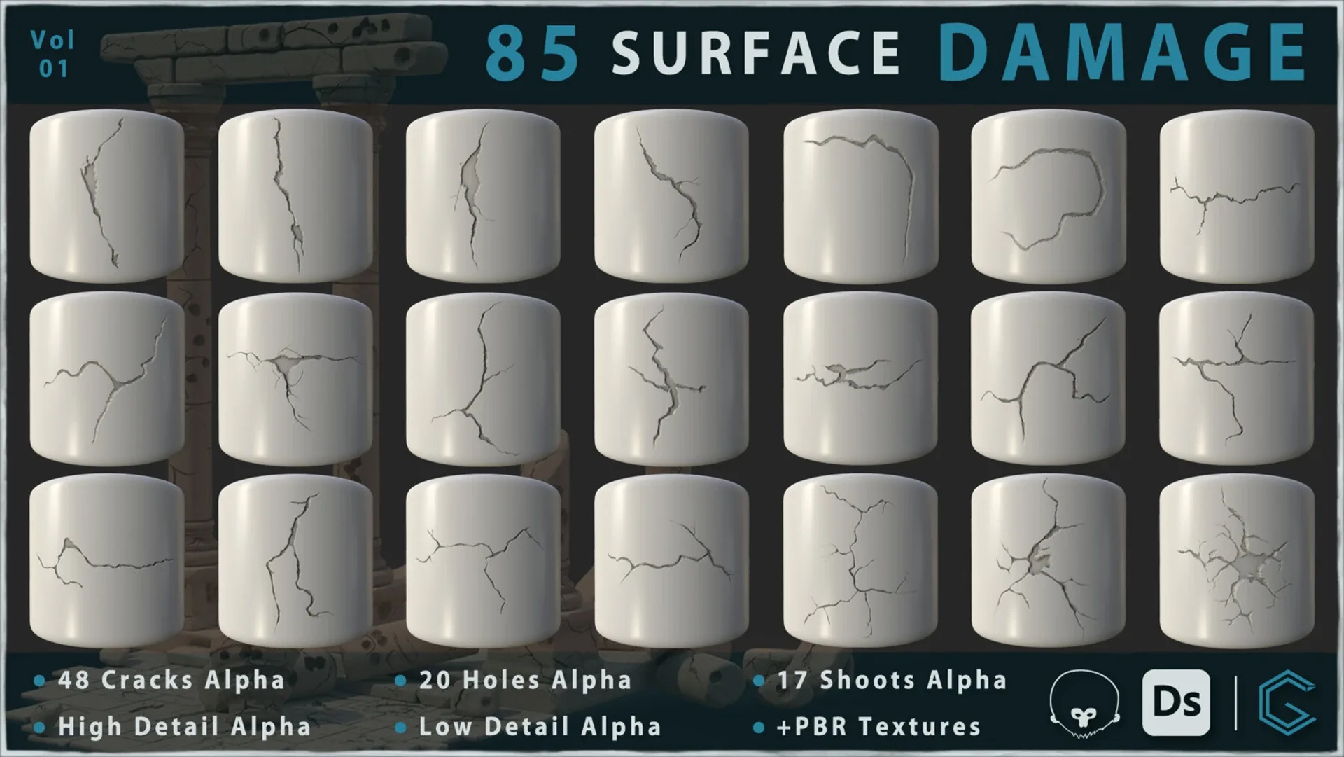 85 Surface Damage Alpha + PBR Textures - FlippedNormals