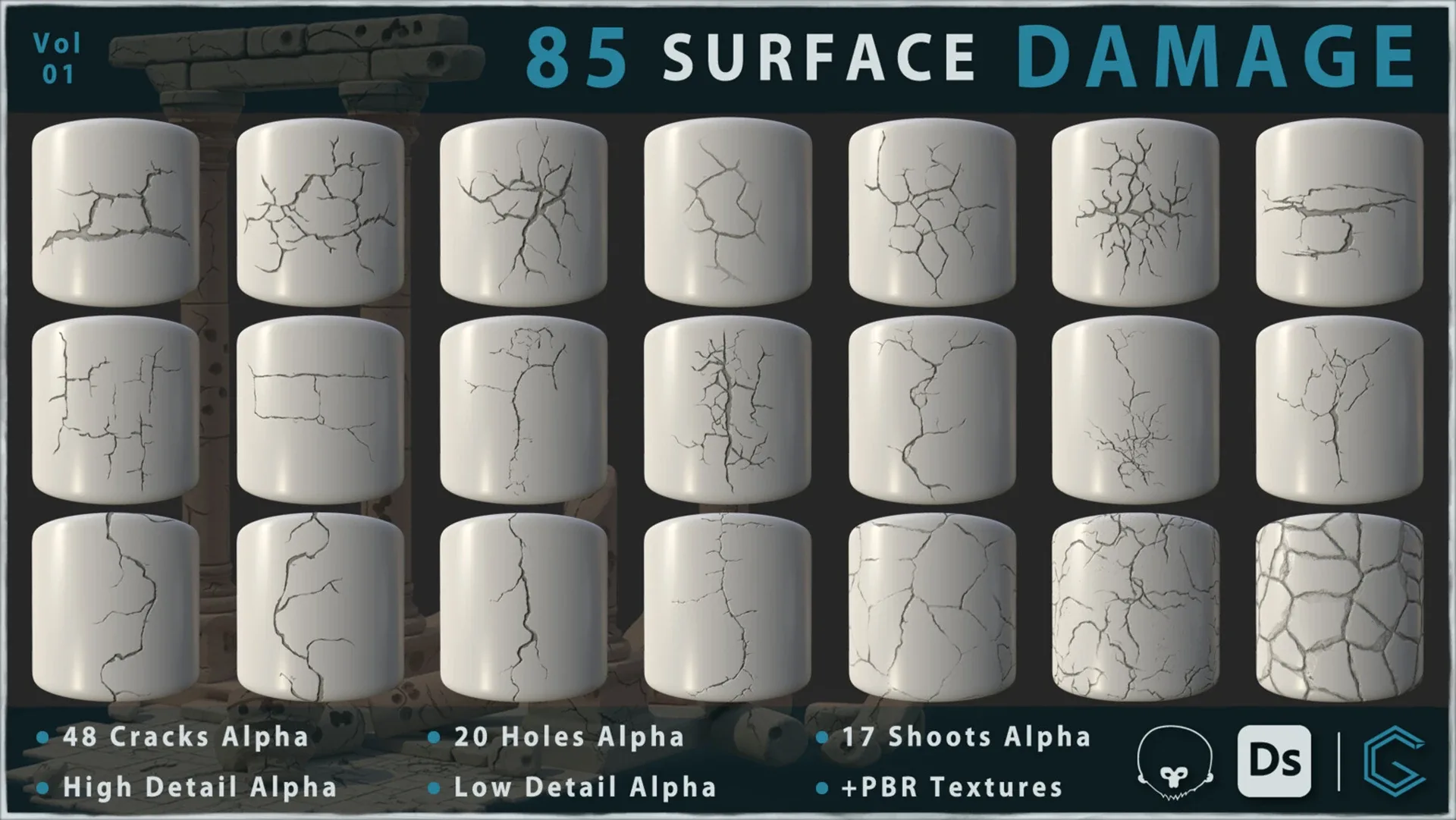 85 Surface Damage Alpha + PBR Textures - FlippedNormals