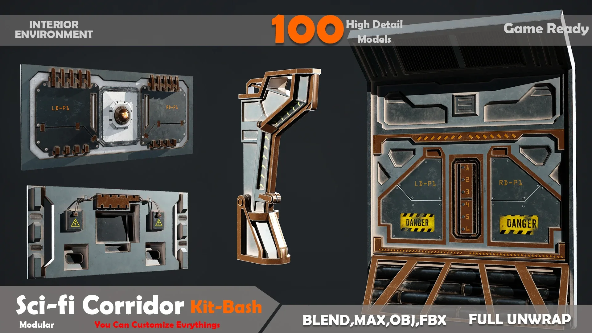 Sci-fi Interior Corridor Kitbash - FlippedNormals
