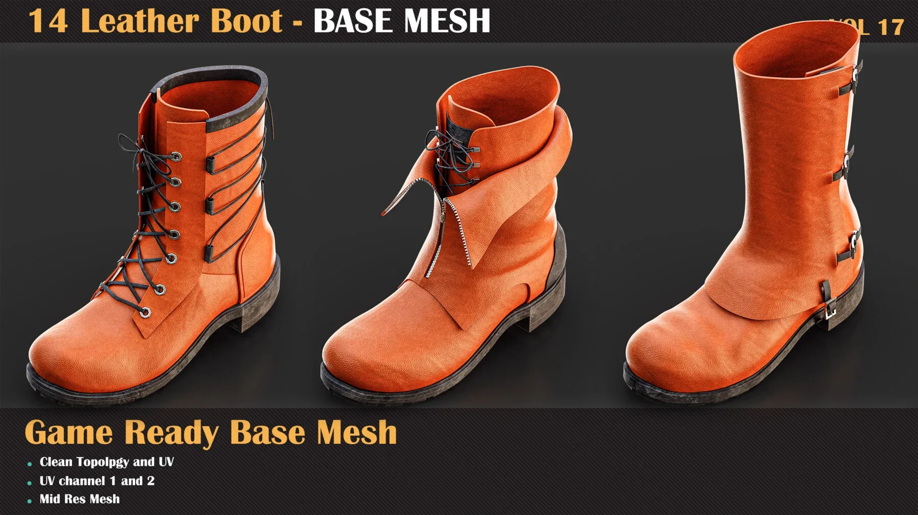 14 Leather Boot BASE MESH - VOL - FlippedNormals