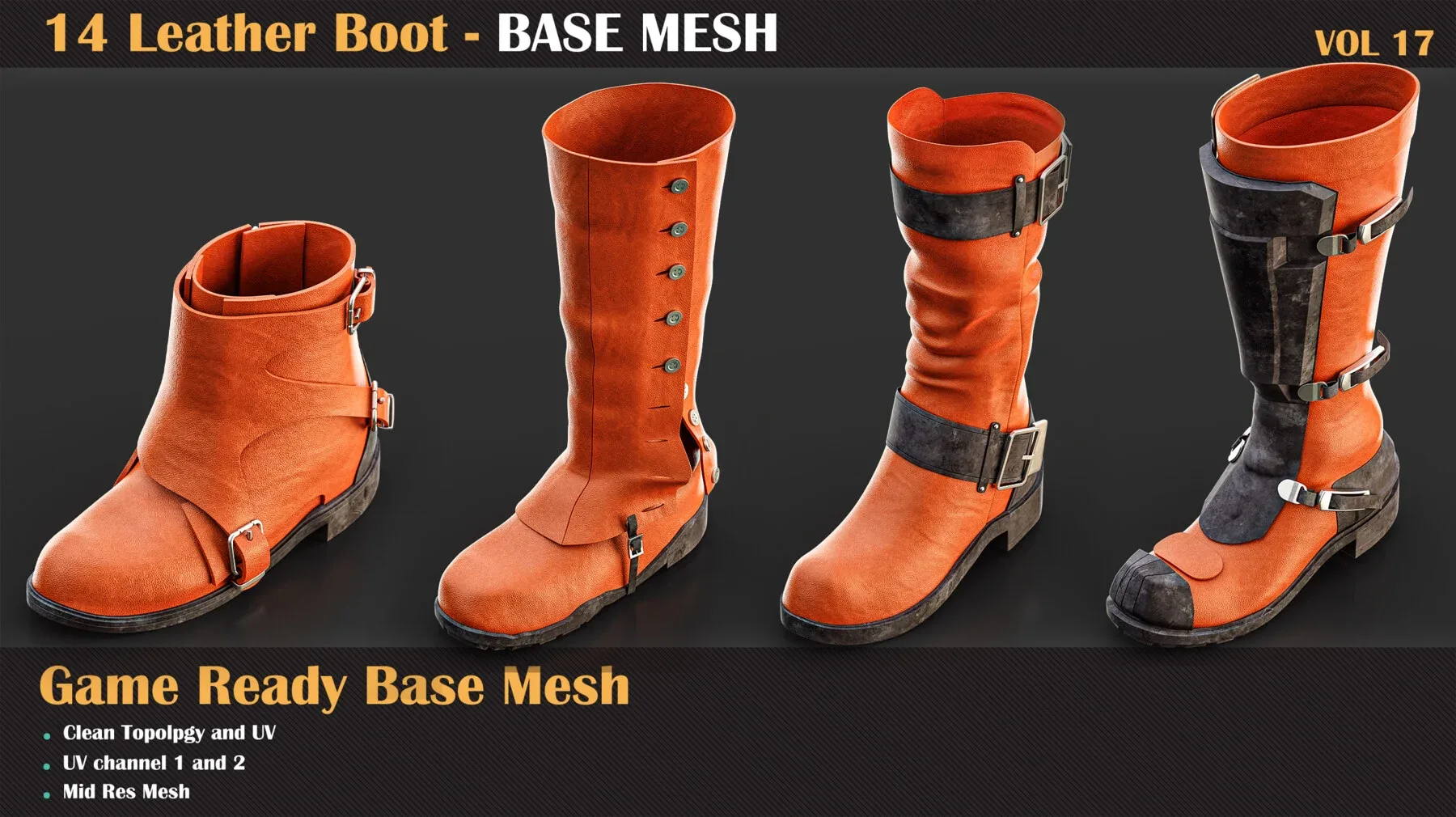 14 Leather Boot BASE MESH - VOL - FlippedNormals
