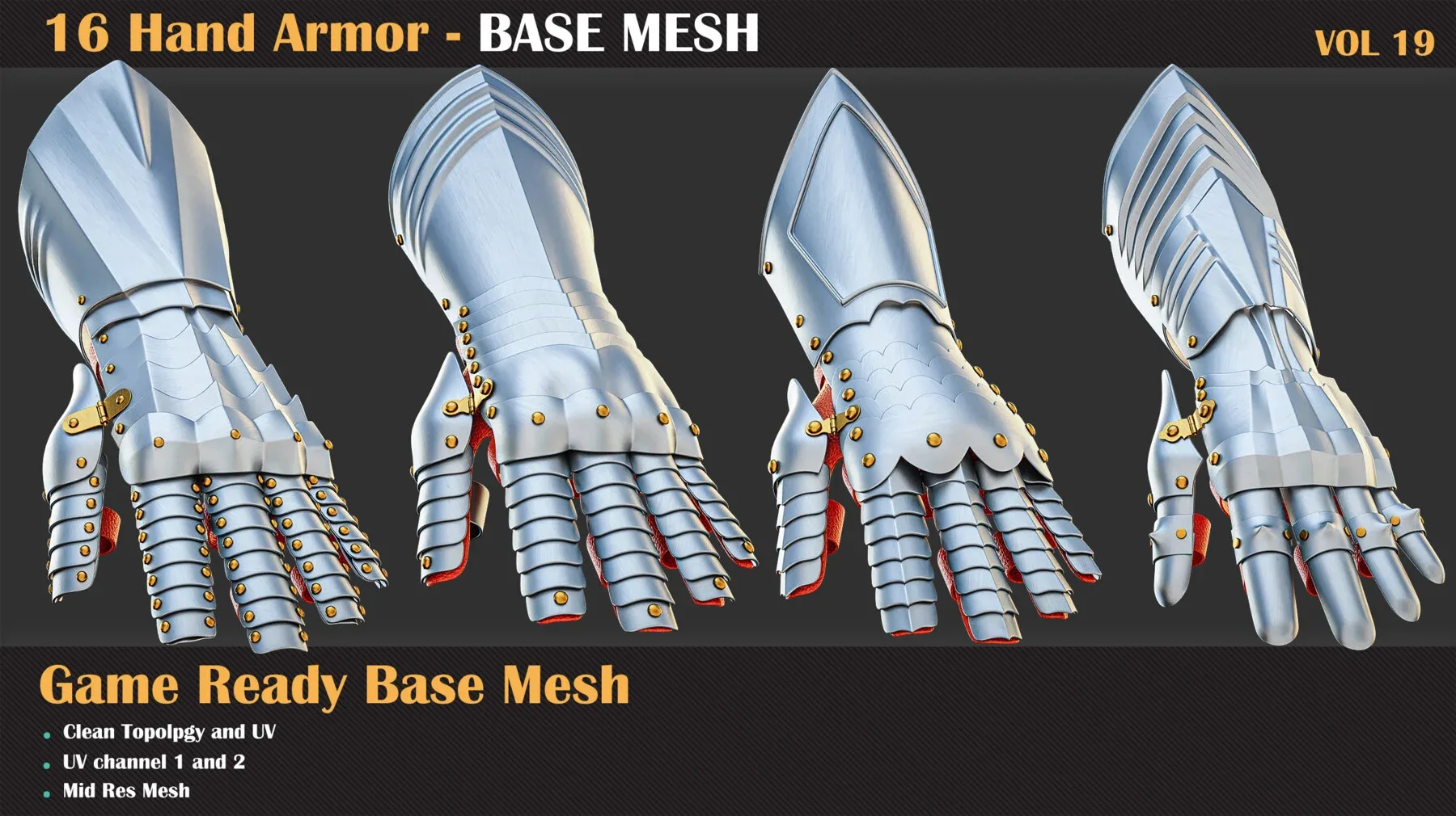 16 Hand Armor BASE MESH - VOL 19 - FlippedNormals
