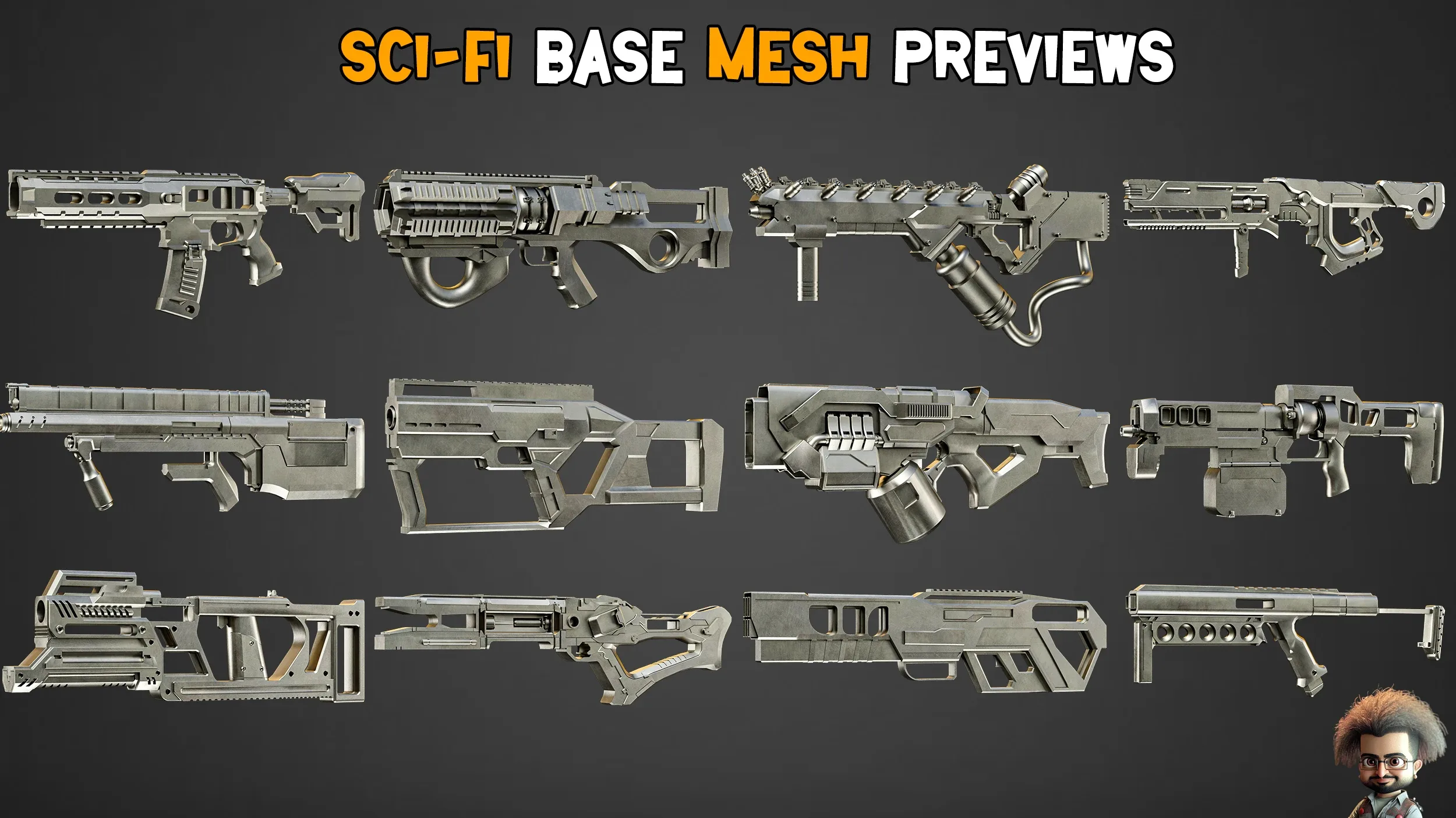 50 Sci-Fi Gun Base Mesh – Vol 05 - FlippedNormals