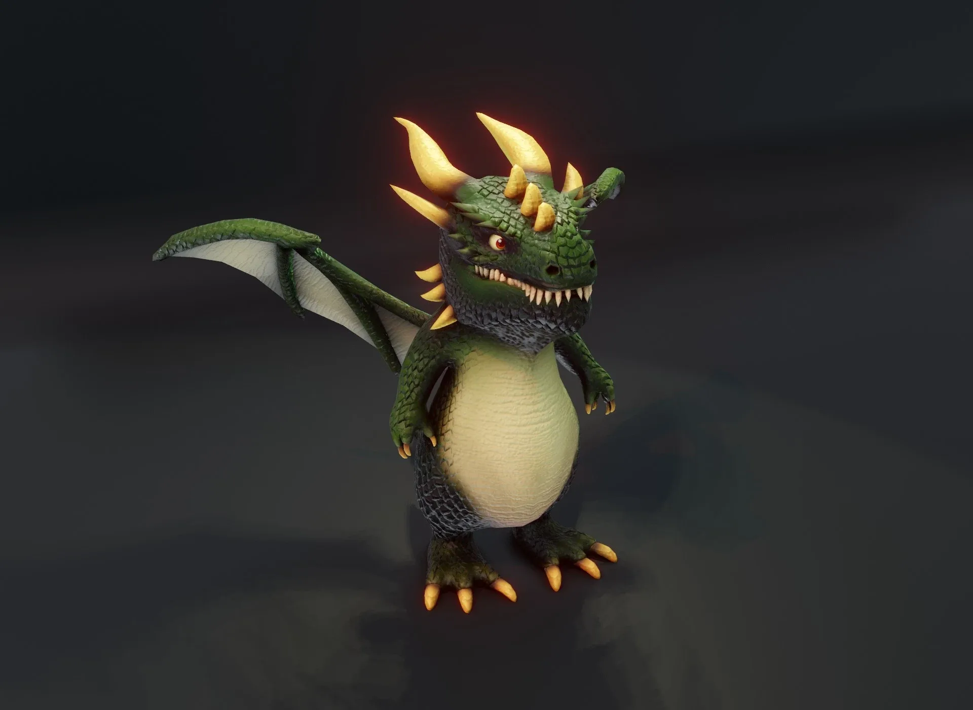 Cartoon Green Dragon Animated Low-poly - FlippedNormals