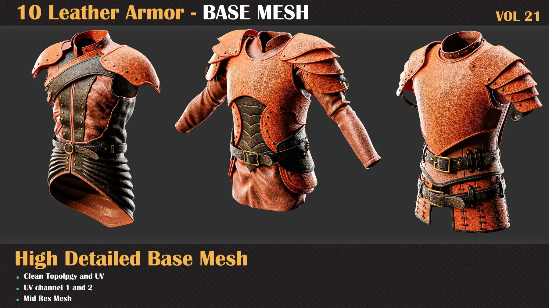 10 High Detail Leather Armor BASE - FlippedNormals