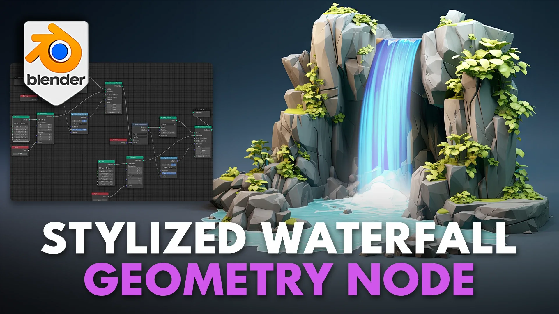 Blender 4 Stylized Waterfall Geometry - FlippedNormals