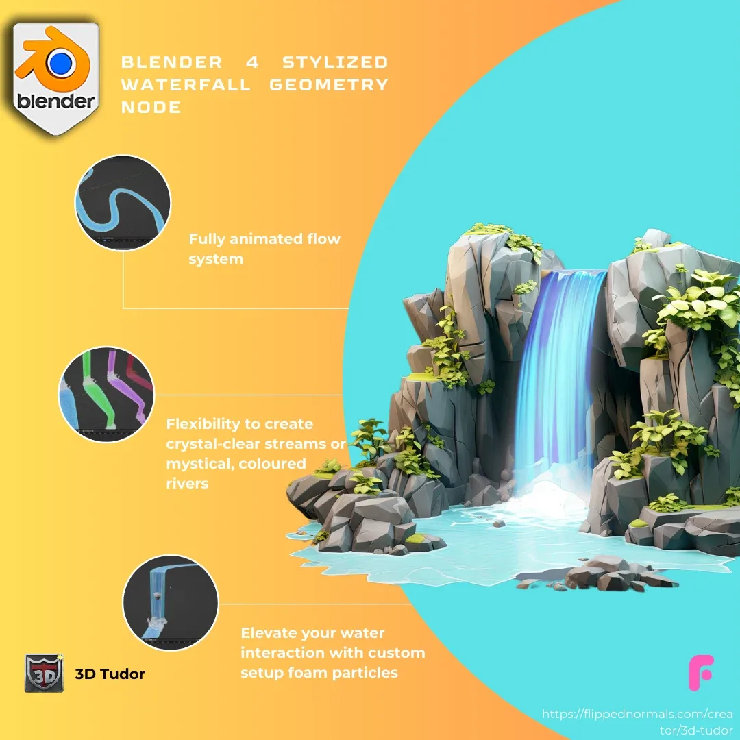 Blender 4 Stylized Waterfall Geometry - FlippedNormals