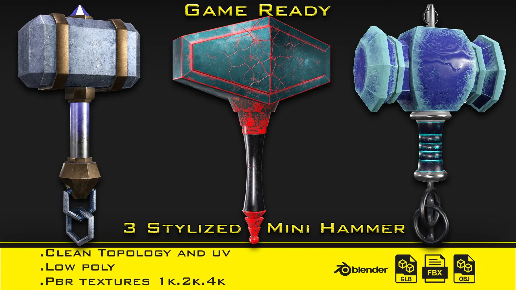 3 Stylized mini hammer - (Game - FlippedNormals