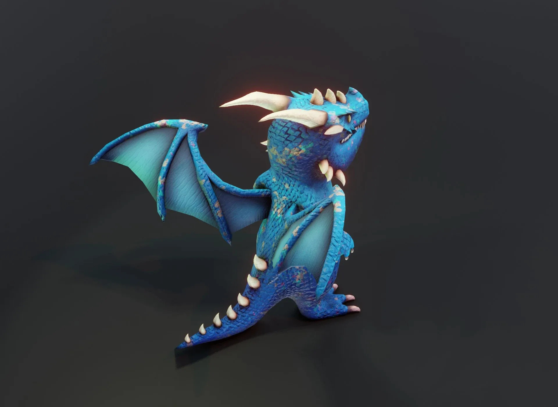 Cartoon Blue Dragon Animated Low-poly - FlippedNormals