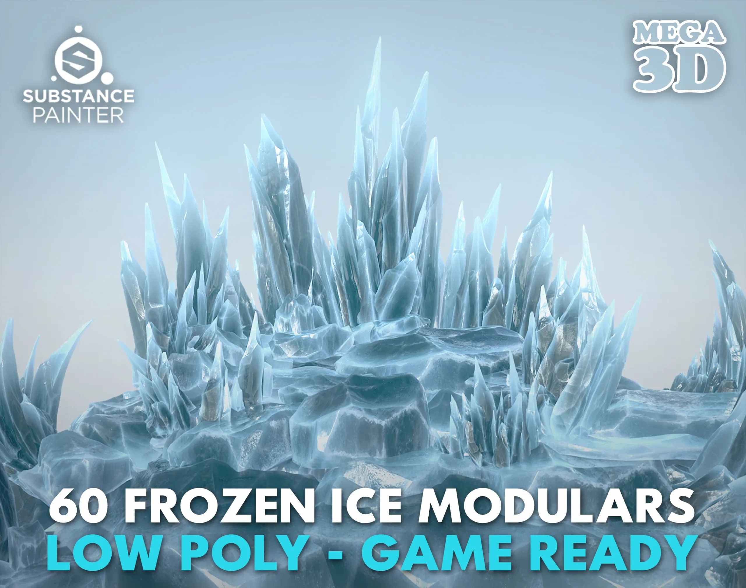 60 Low poly Ice Cave Modulars - - FlippedNormals
