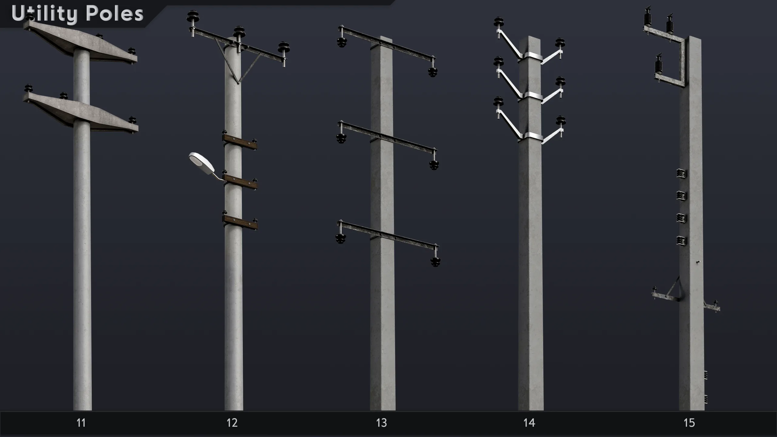 30 Low Poly Utility Poles + Kitbash - FlippedNormals