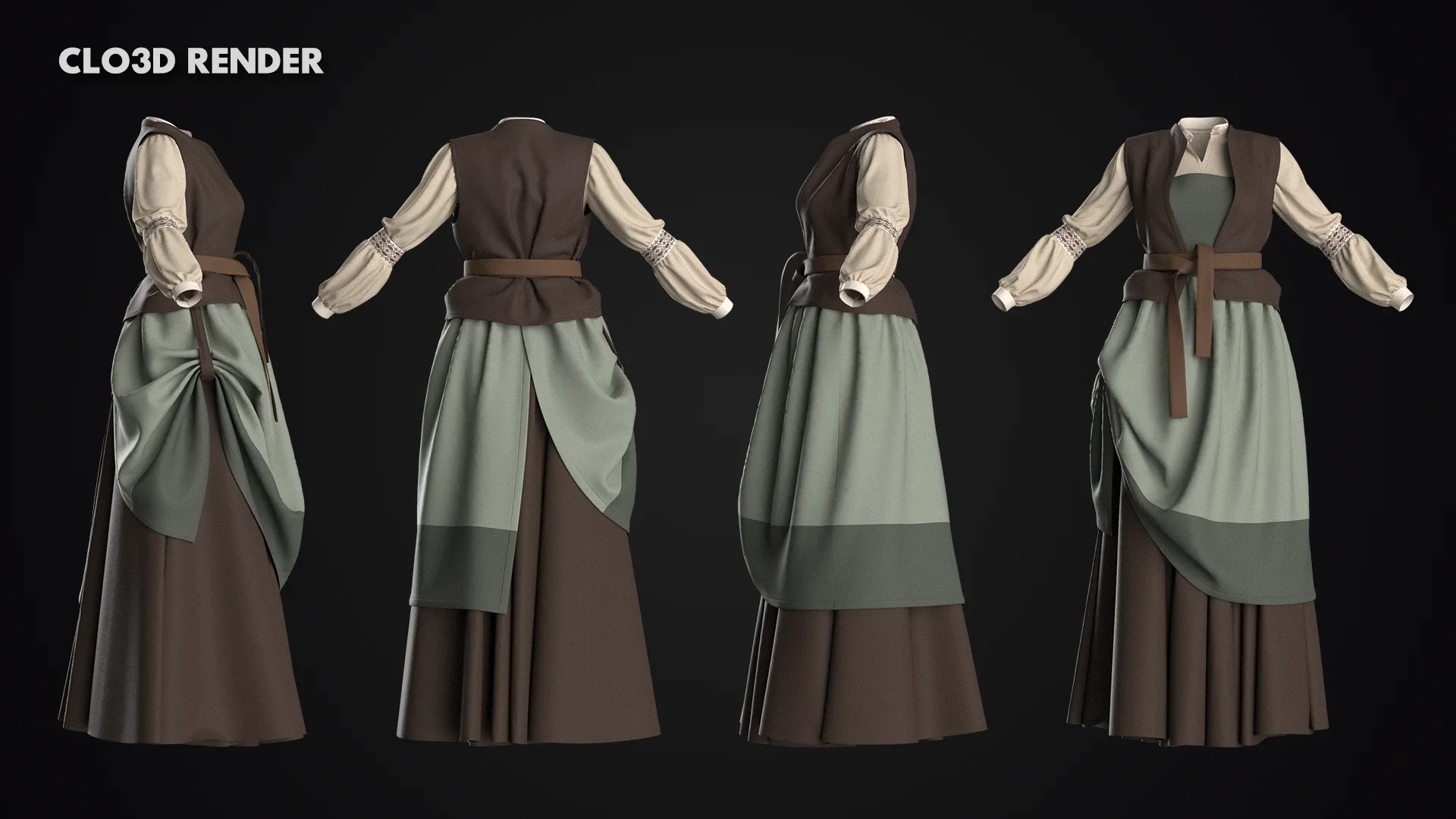 Peasant Women Outfit 3D Model - - FlippedNormals