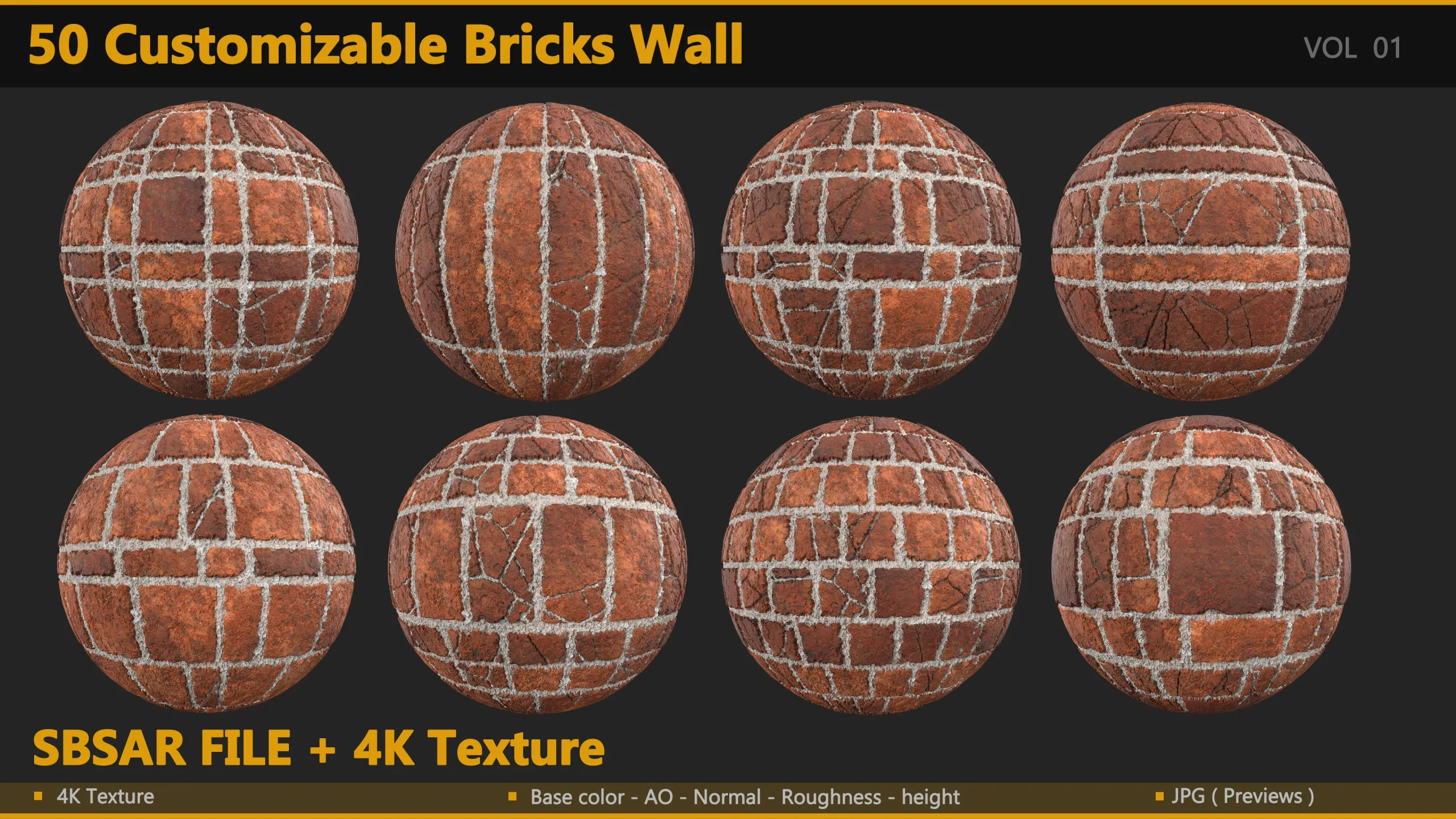 50 Customizable Bricks Wall Material - FlippedNormals