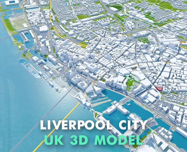 Liverpool City UK 3D Model 40KM - FlippedNormals