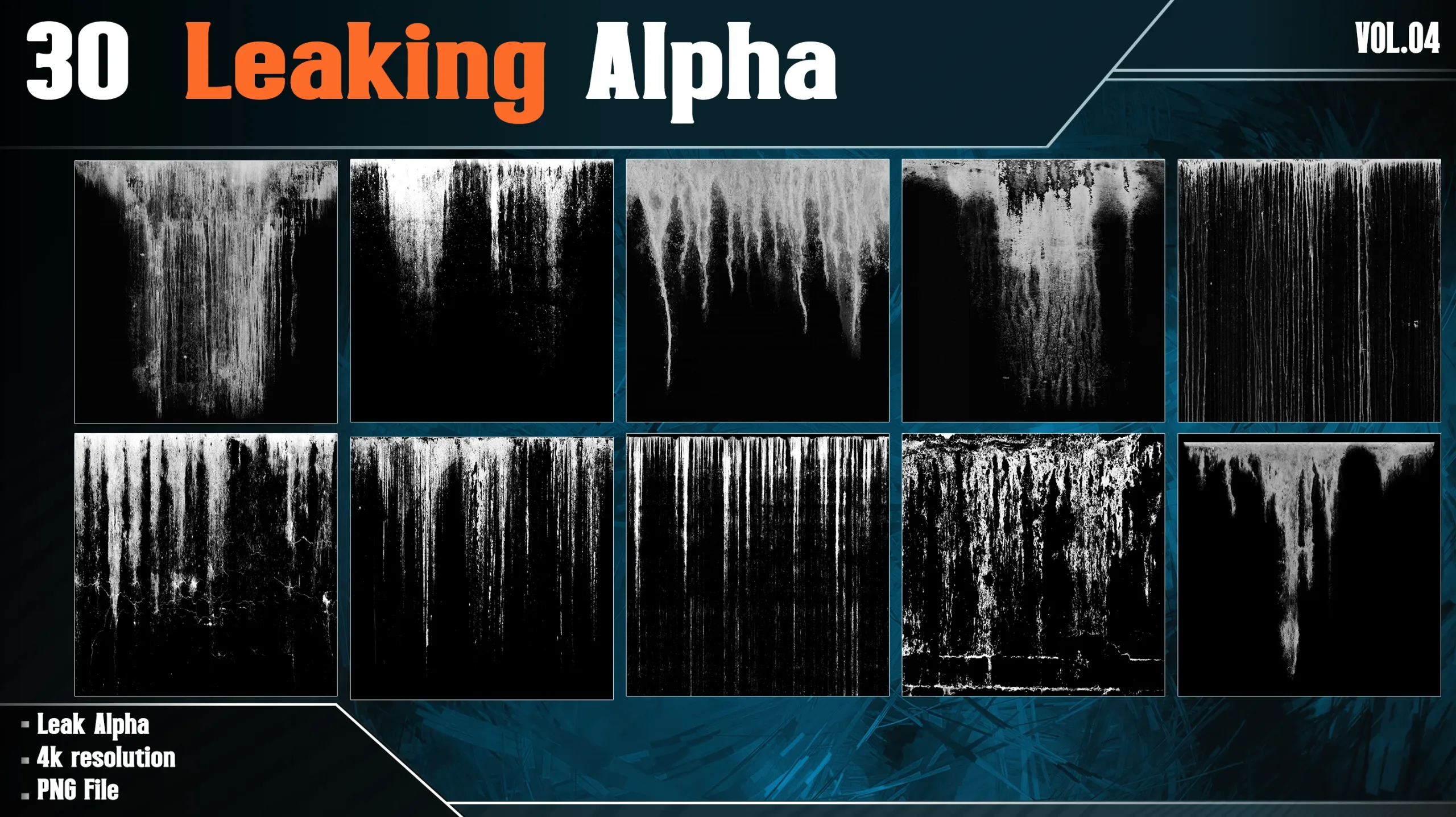 30 Leaking Alpha - Vol.04 (4k png) - FlippedNormals