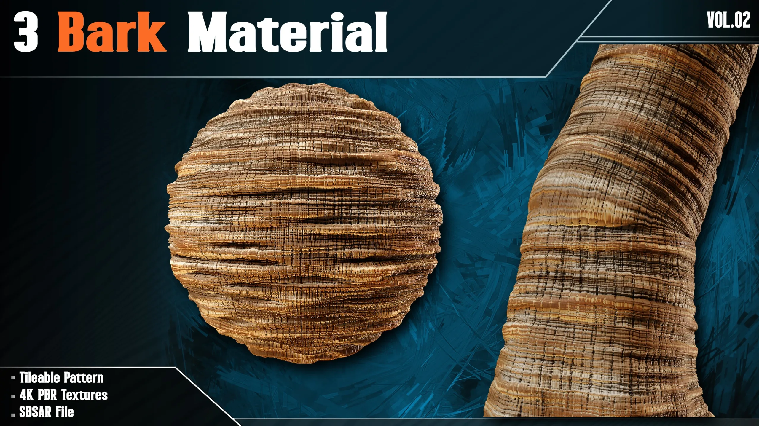 3 Tree Bark Material - VOL 02 (SBSAR - FlippedNormals