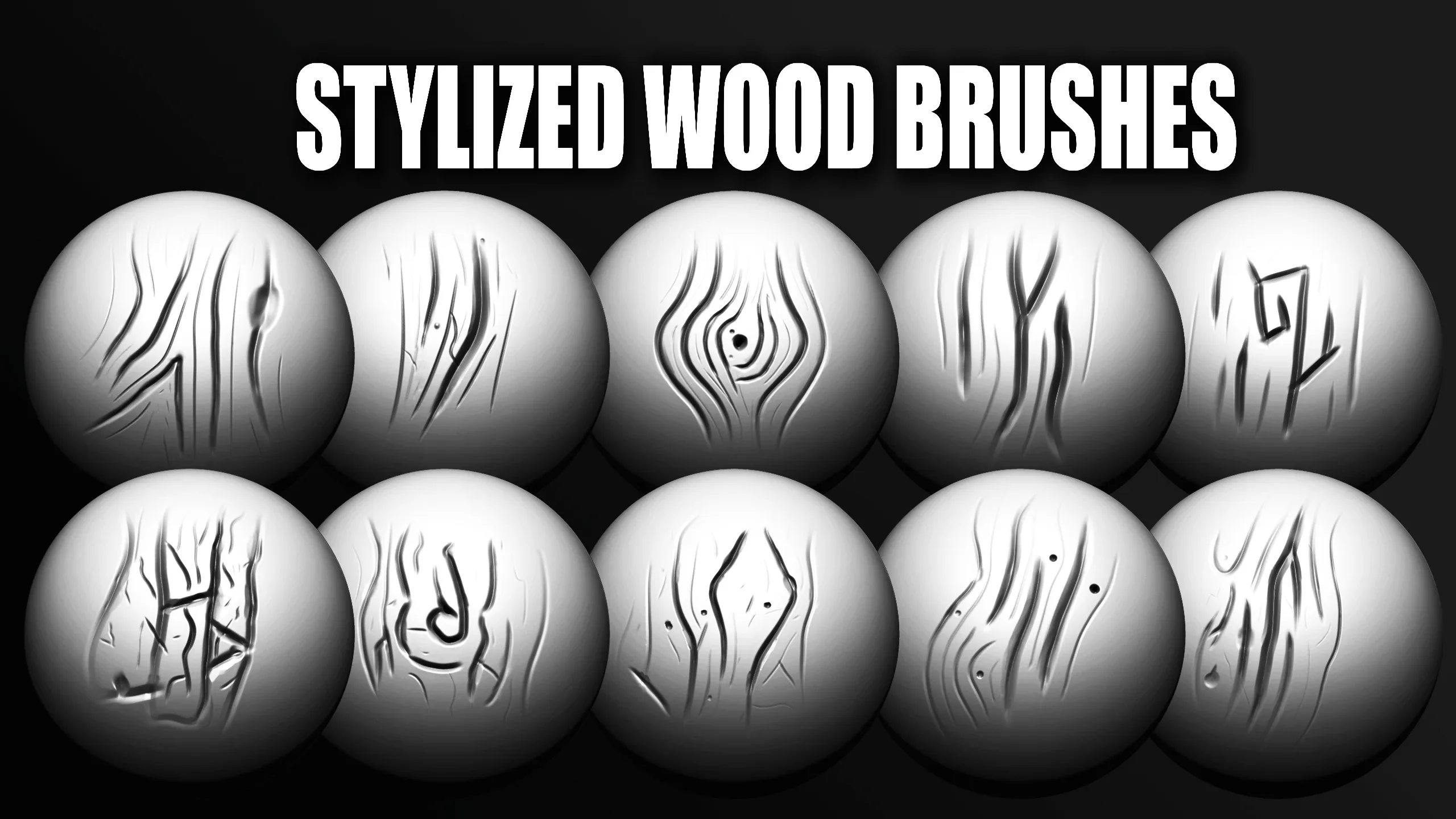 40 Stylized wood Brushes and Alphas: - FlippedNormals