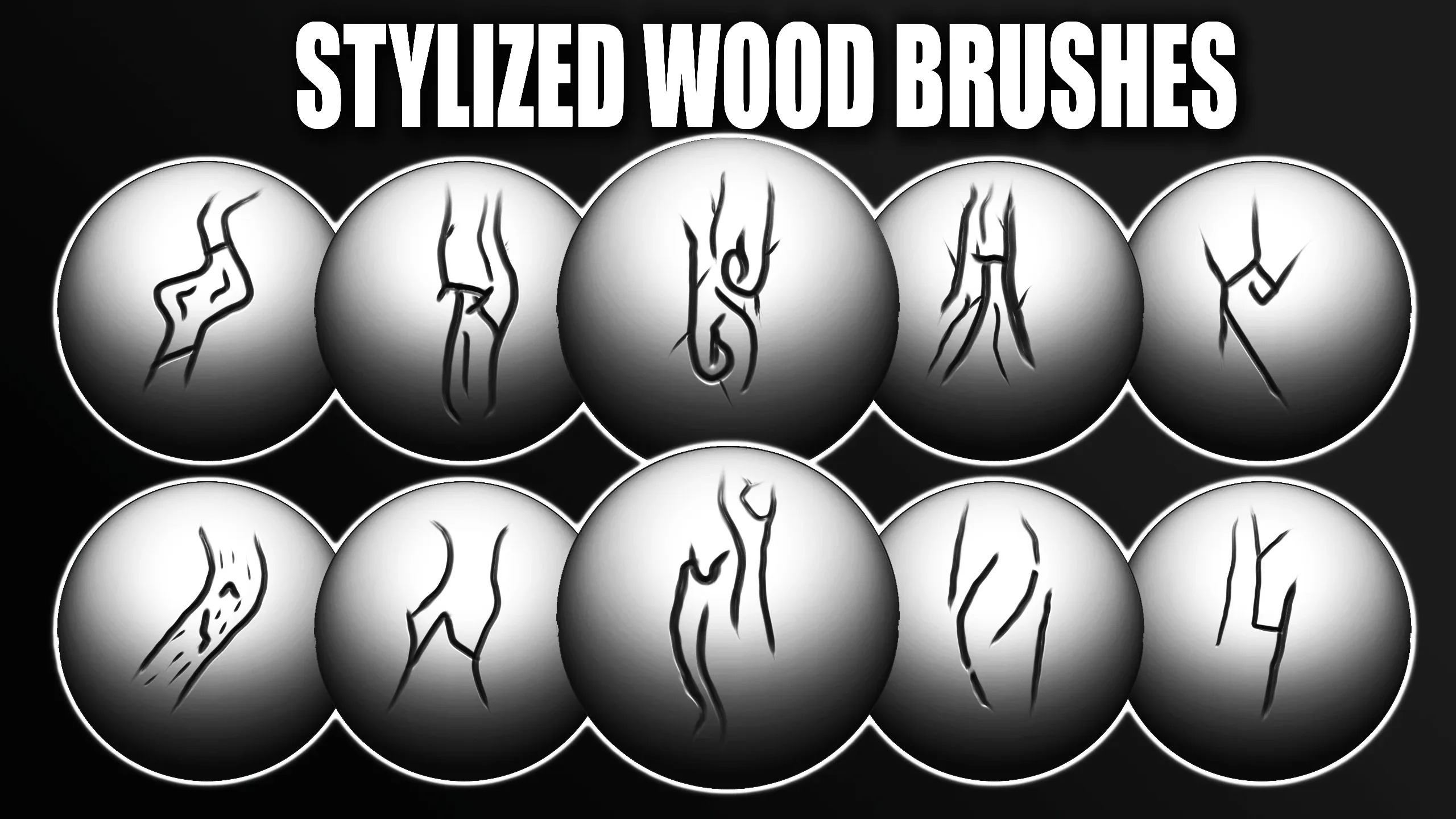 20 Stylized wood Brushes and Alphas: - FlippedNormals