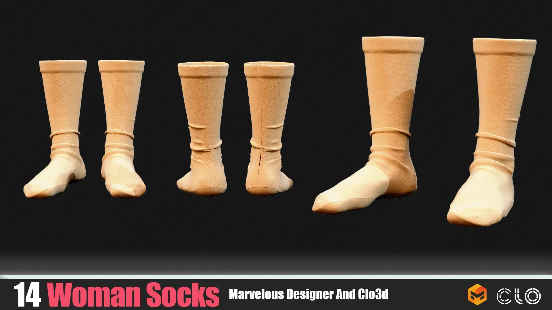 14 Socks Women (CLO3D, MD PROJECTS+OBJ+FBX) - FlippedNormals