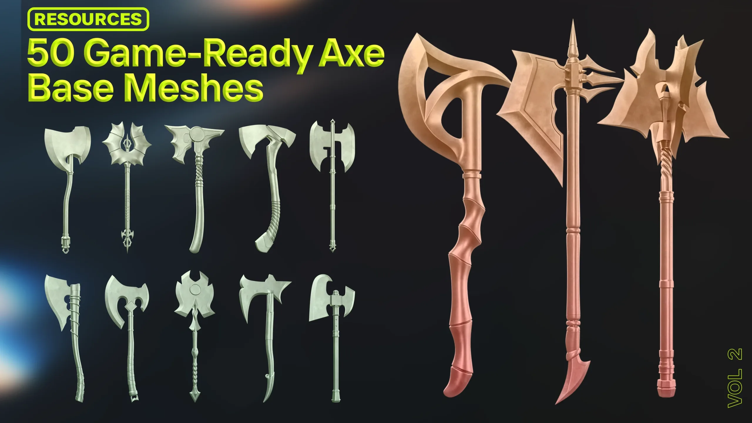 50 Game-Ready Axe Base Meshes - - FlippedNormals