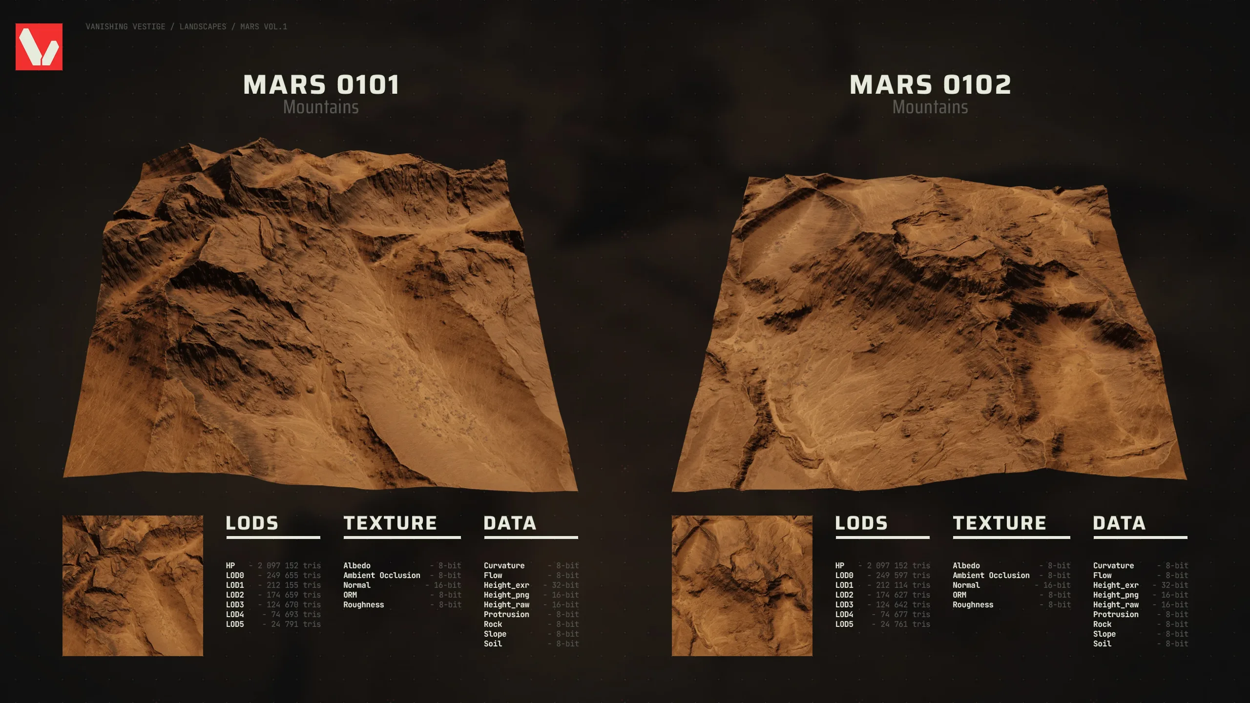 8k Landscapes - Mars Vol.1 - FlippedNormals