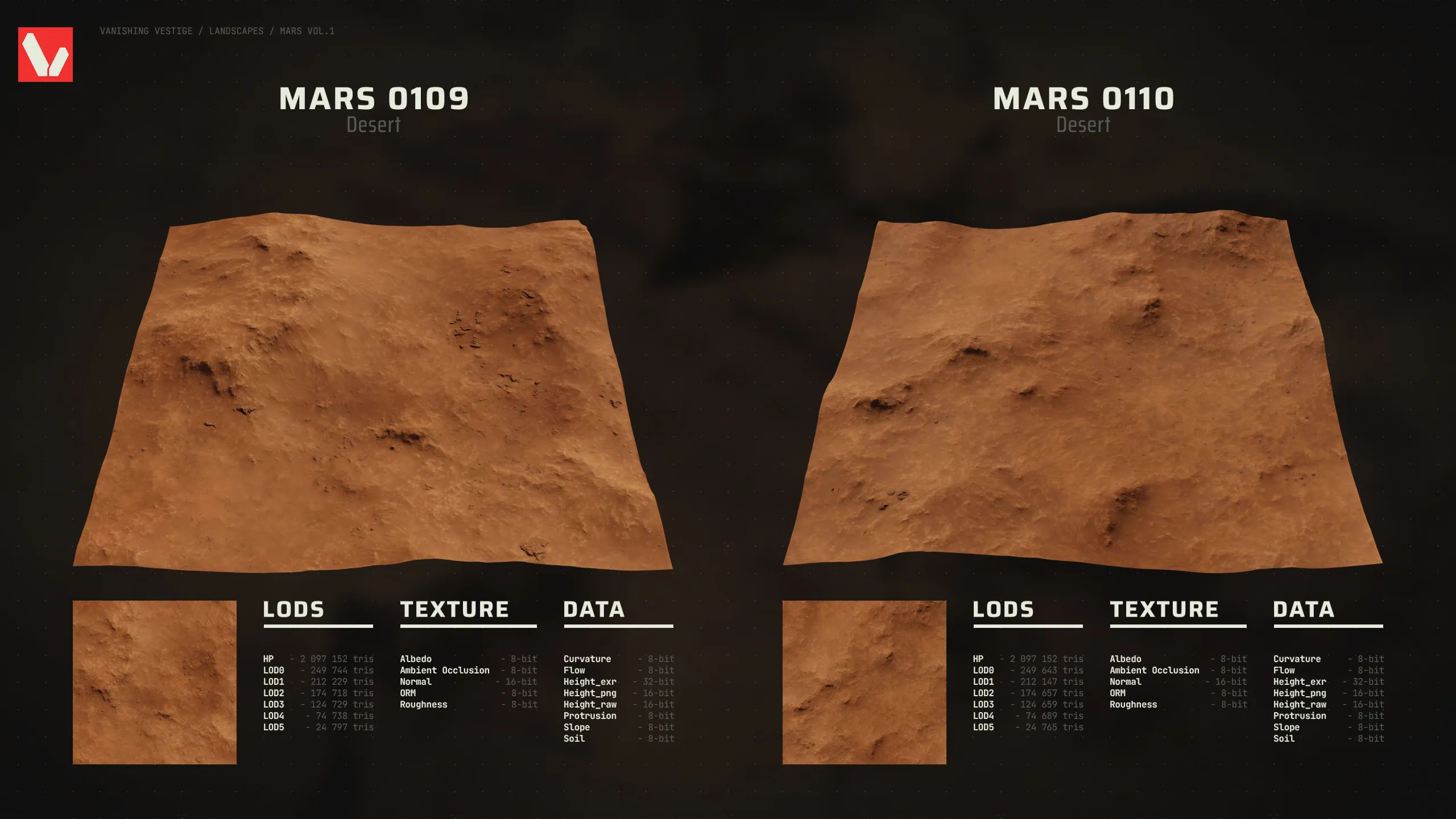 8k Landscapes - Mars Vol.1 - FlippedNormals