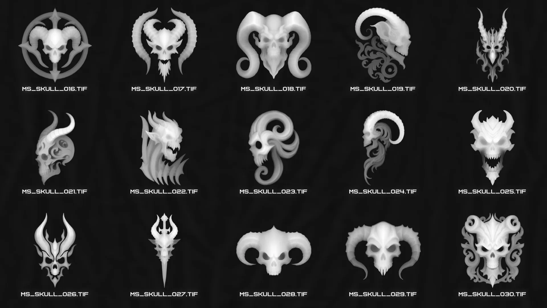 40 Skull Alpha - HQ 4K 16Bit Alphas - FlippedNormals