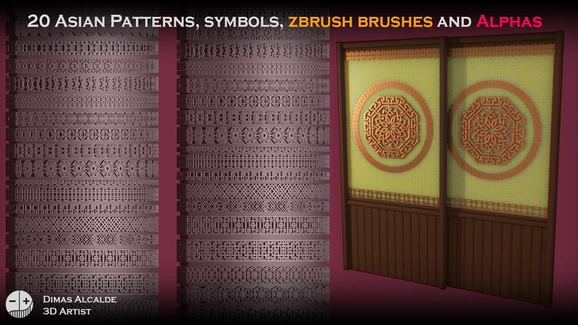 20 Asian Patterns, symbols, ZBRUSH - FlippedNormals