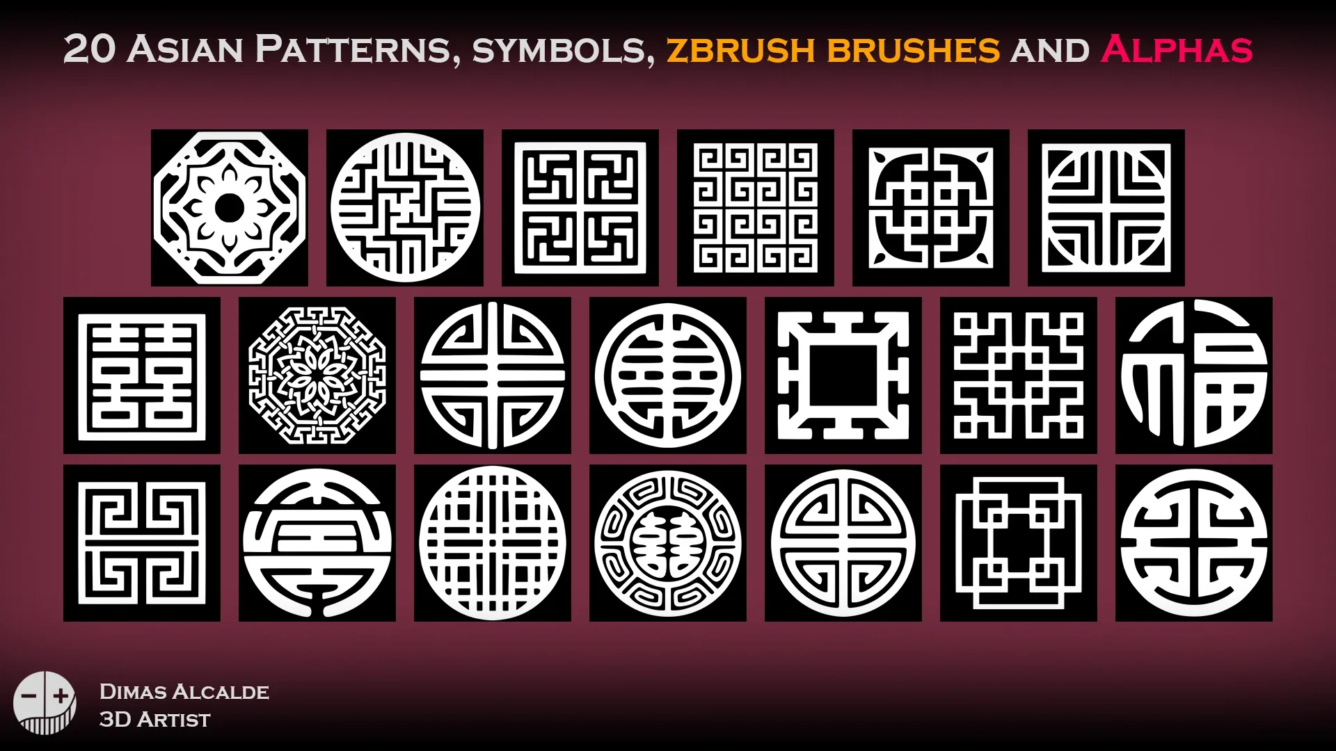 20 Asian Patterns, symbols, ZBRUSH - FlippedNormals