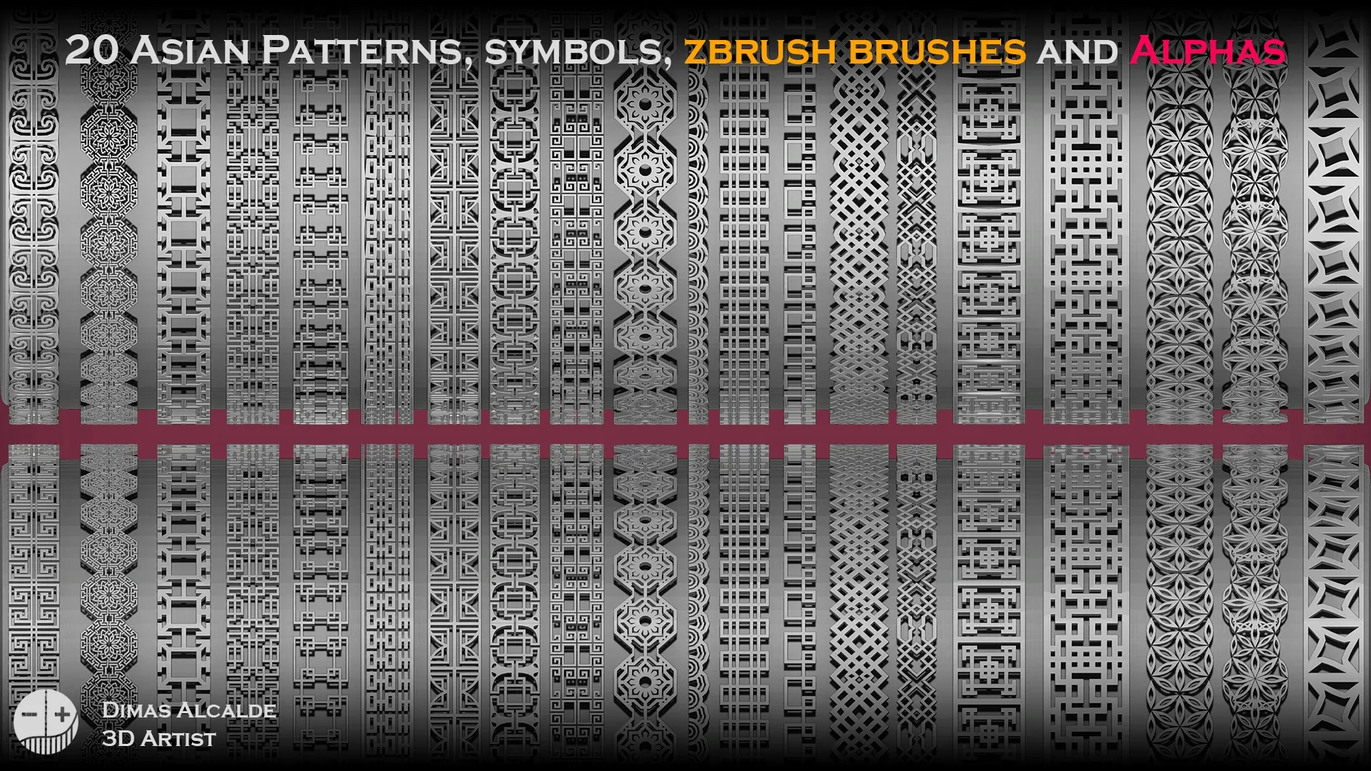 20 Asian Patterns, symbols, ZBRUSH - FlippedNormals