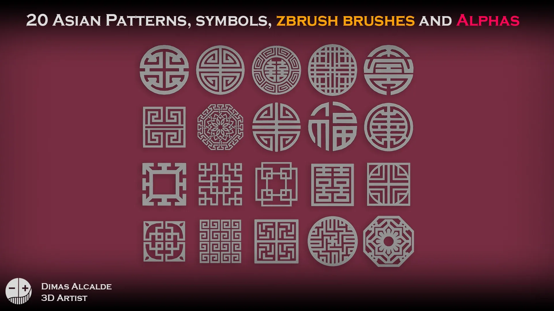20 Asian Patterns, symbols, ZBRUSH - FlippedNormals