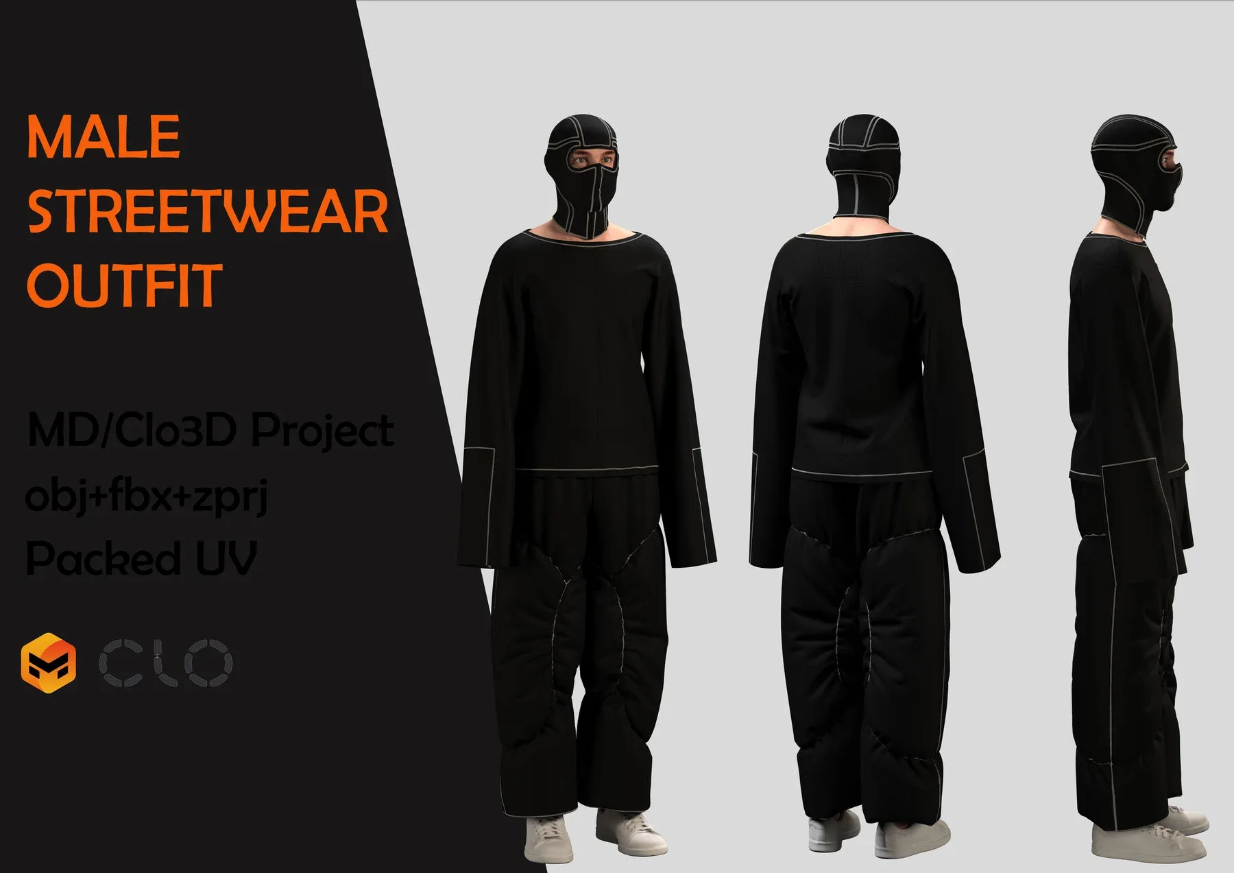 Male Streetwear outfit+3d Model/obj+fbx - FlippedNormals