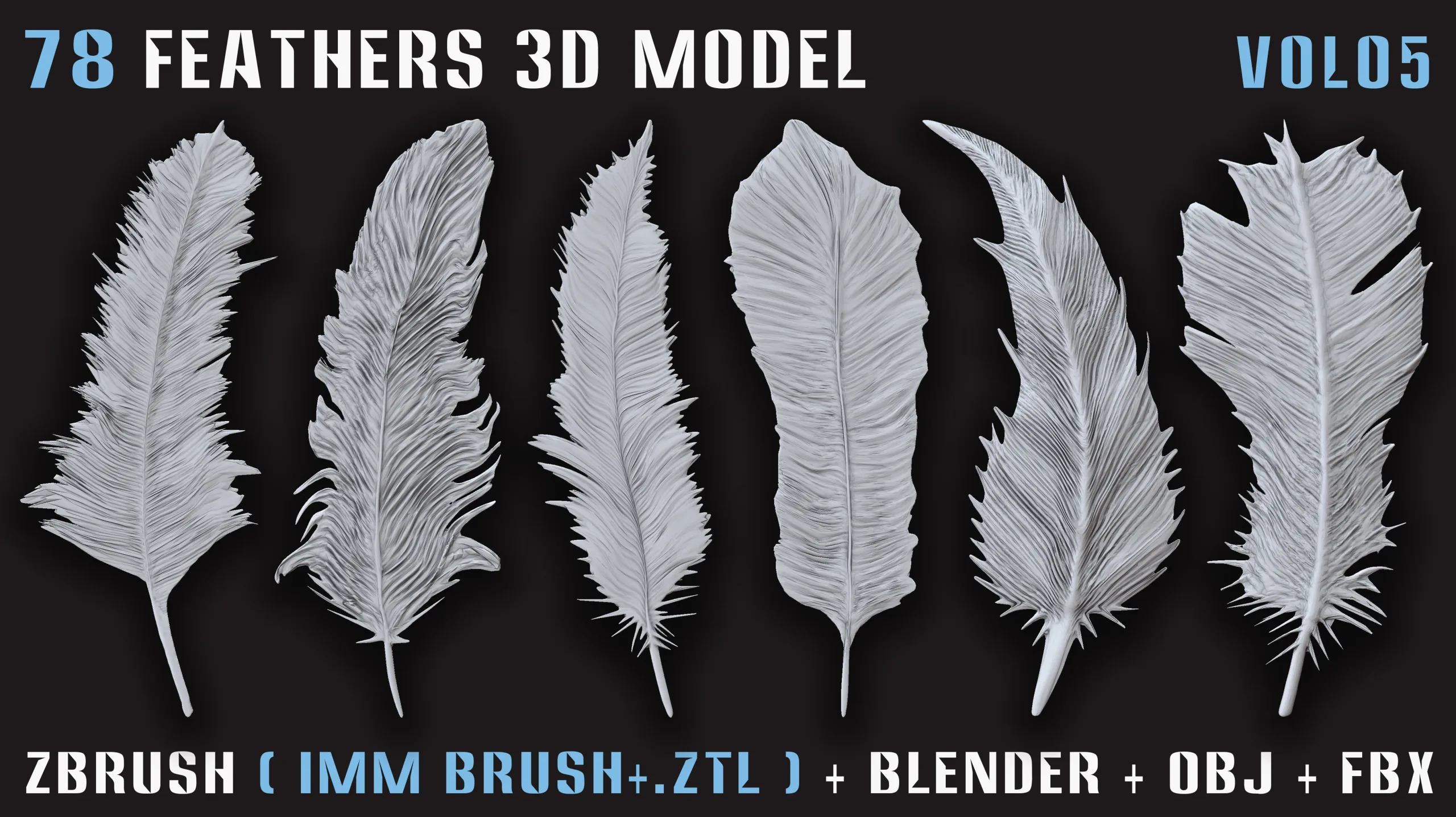 78 Feathers 3D Model (High, Mid - FlippedNormals