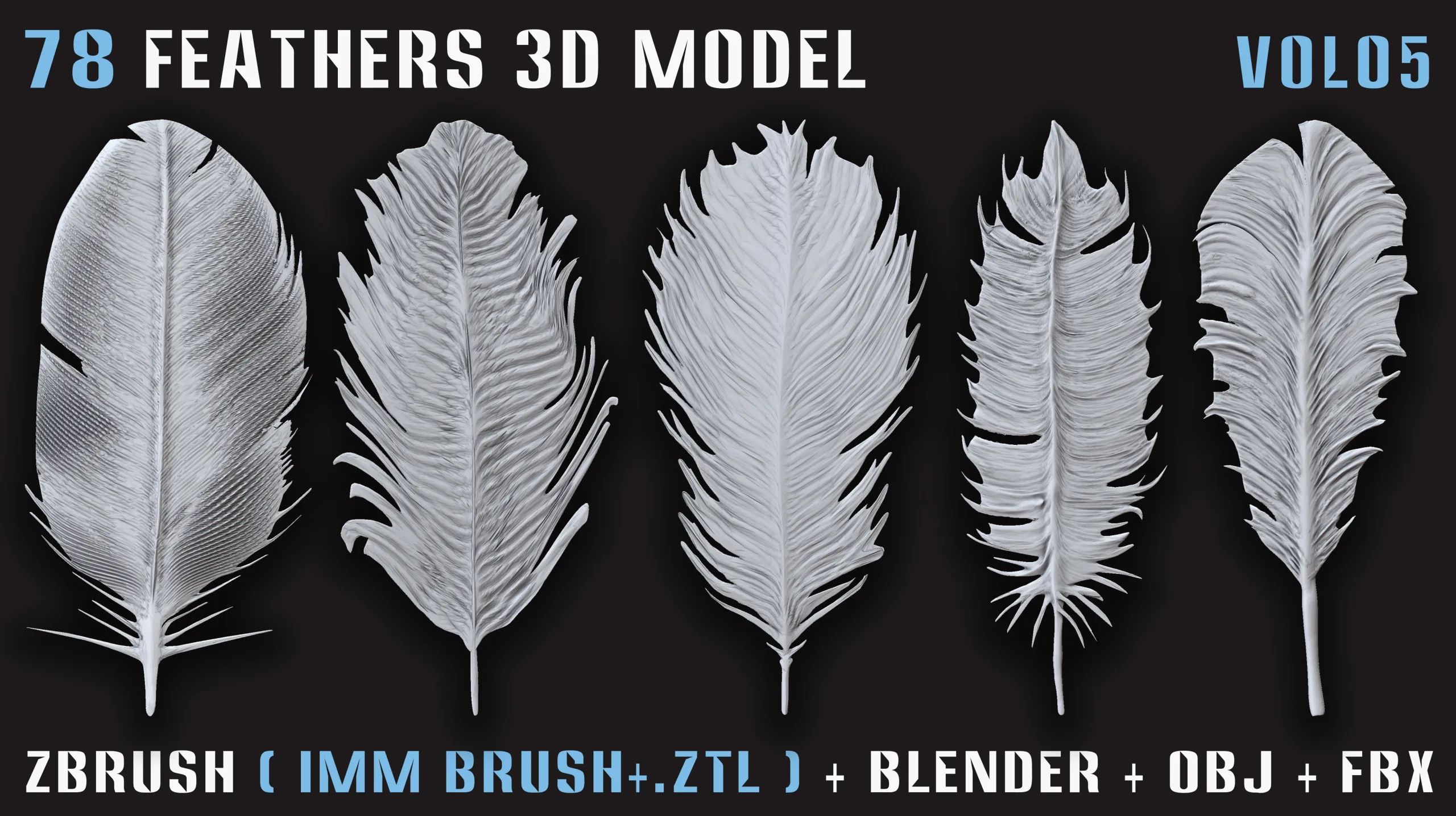 78 Feathers 3D Model (High, Mid - FlippedNormals