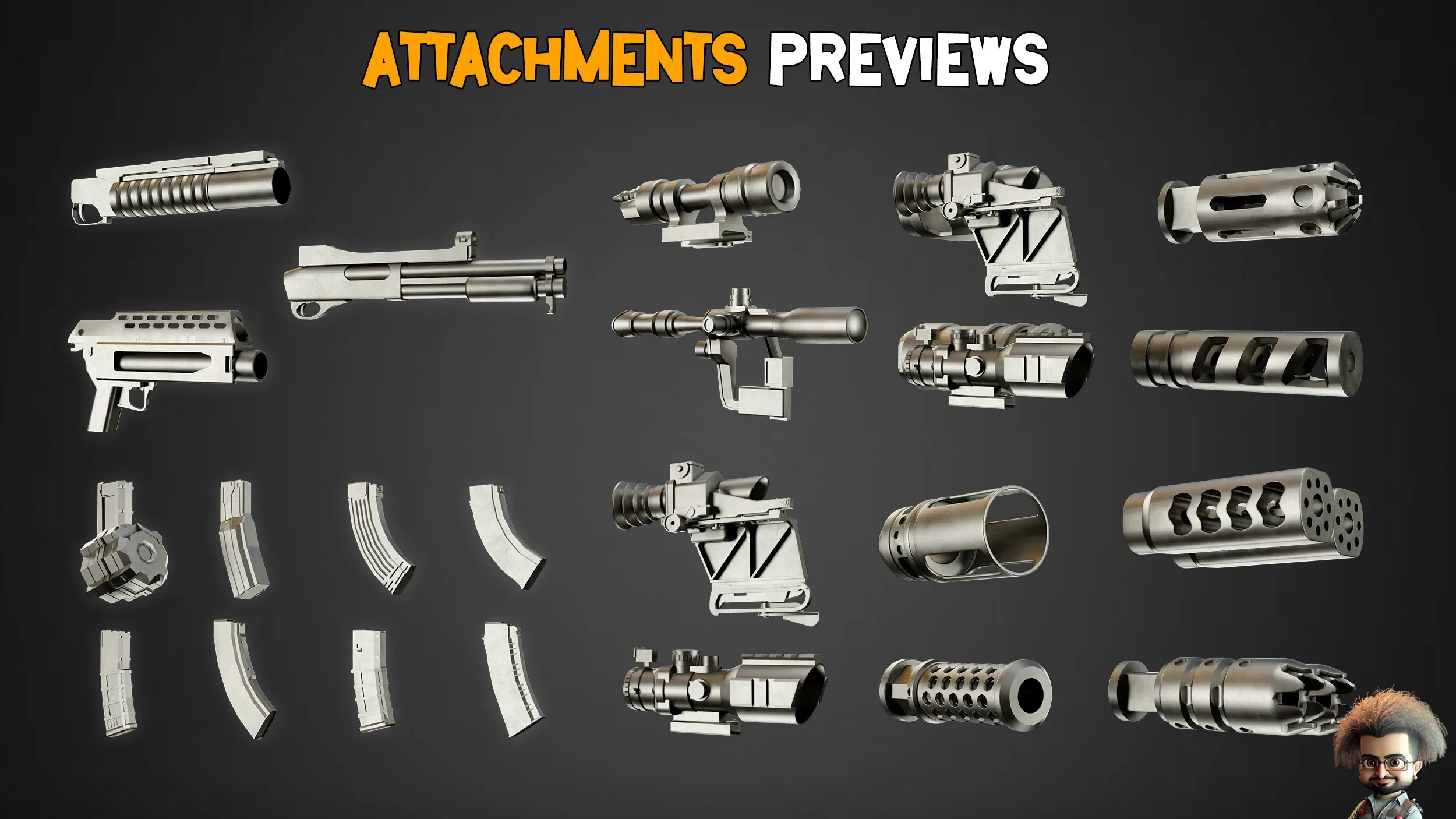 100 Game-Ready Gun Attachments - FlippedNormals