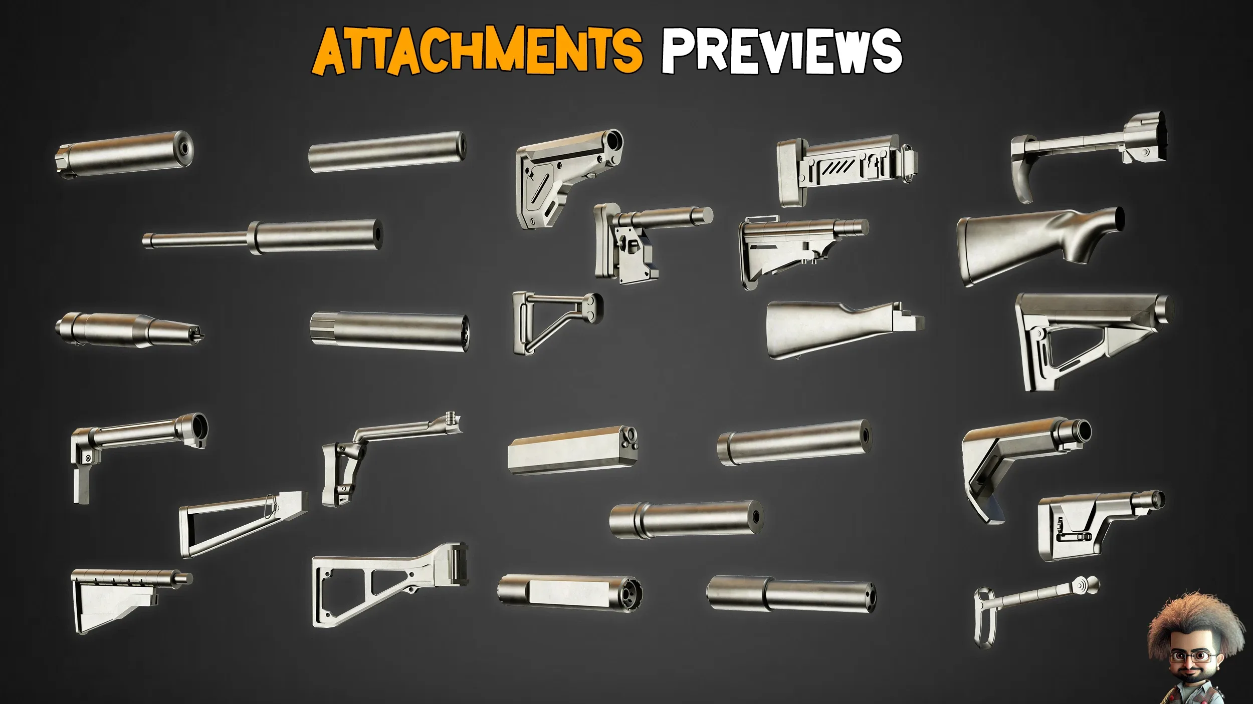 100 Game-Ready Gun Attachments - FlippedNormals