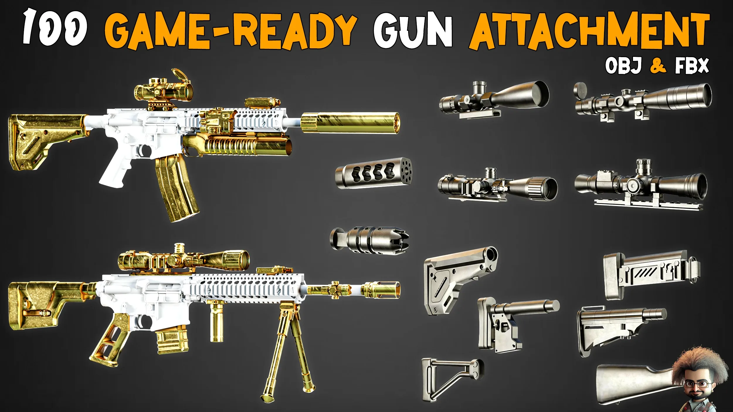 100 Game-Ready Gun Attachments - FlippedNormals