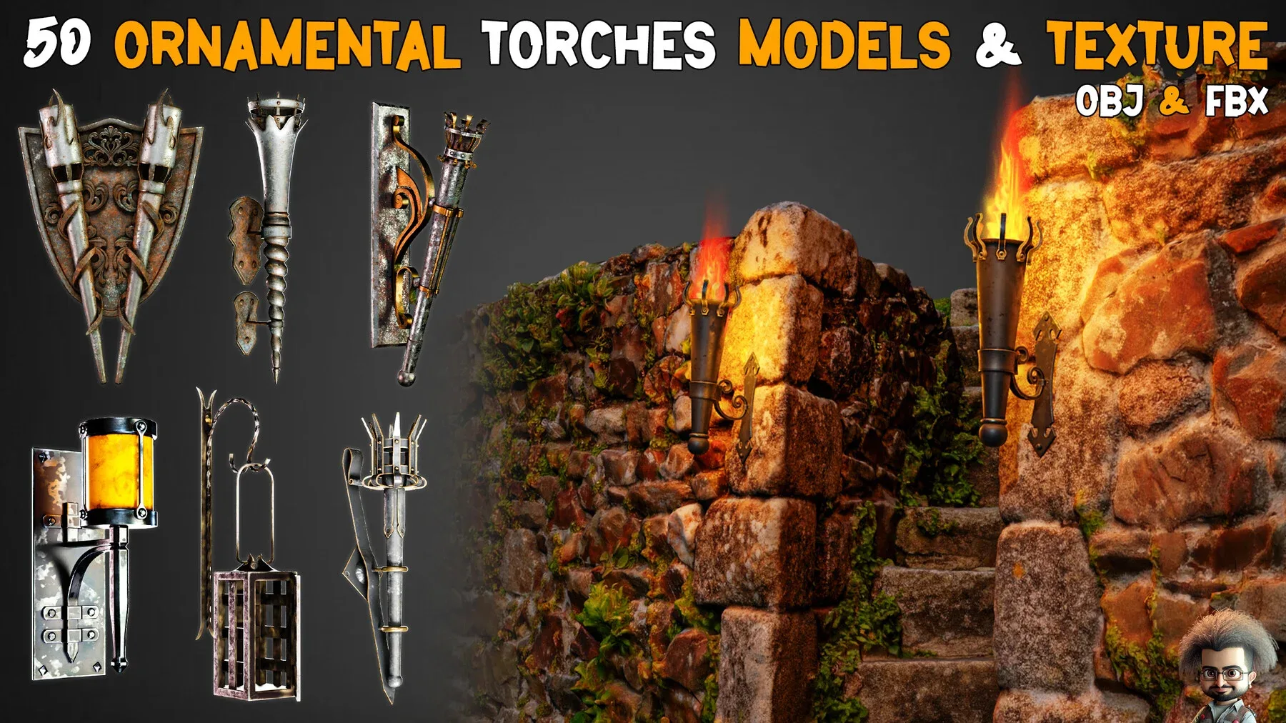 50 Ornamental Torches Models + - FlippedNormals