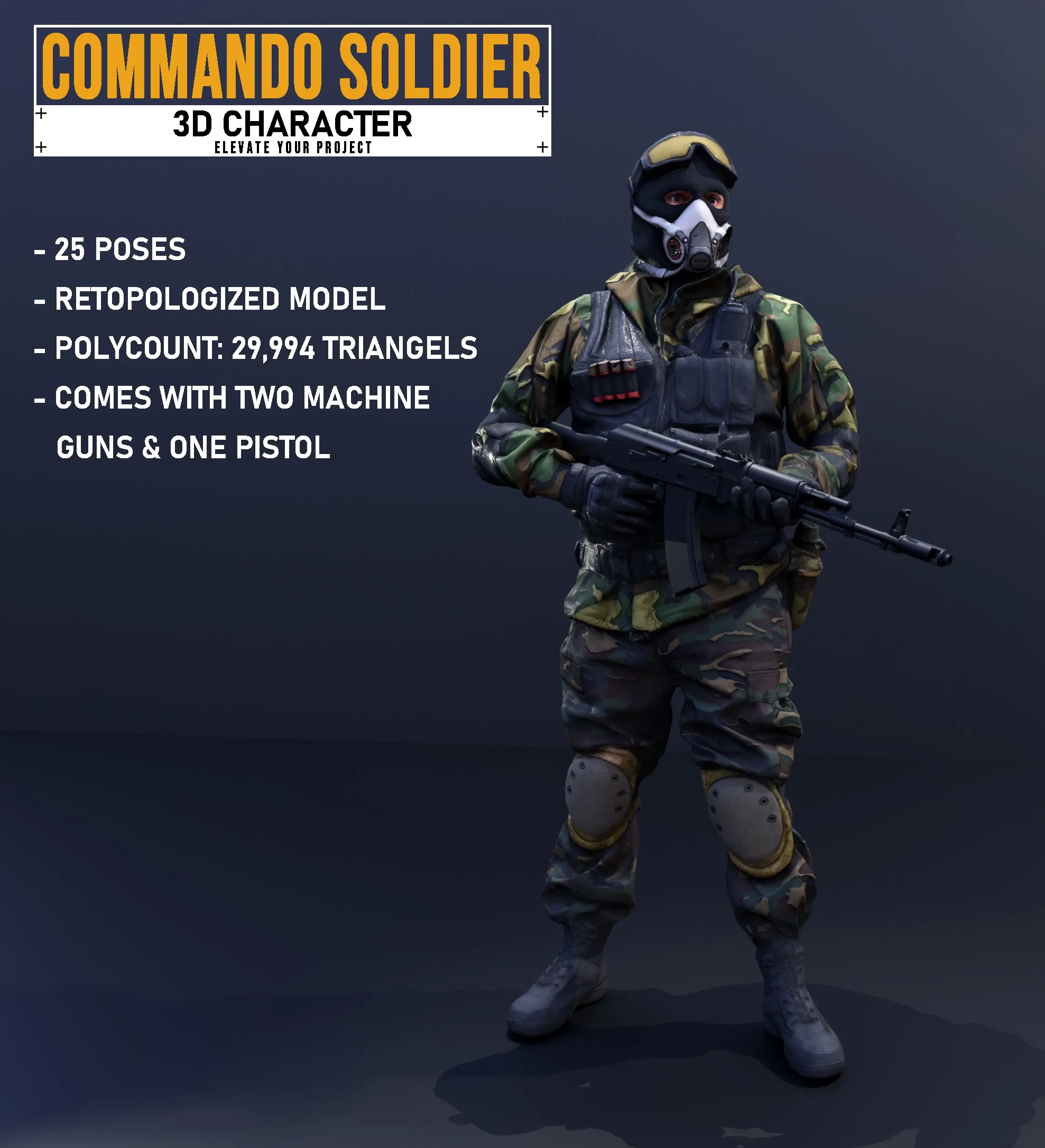 Commando Soldier 3D Model - FlippedNormals