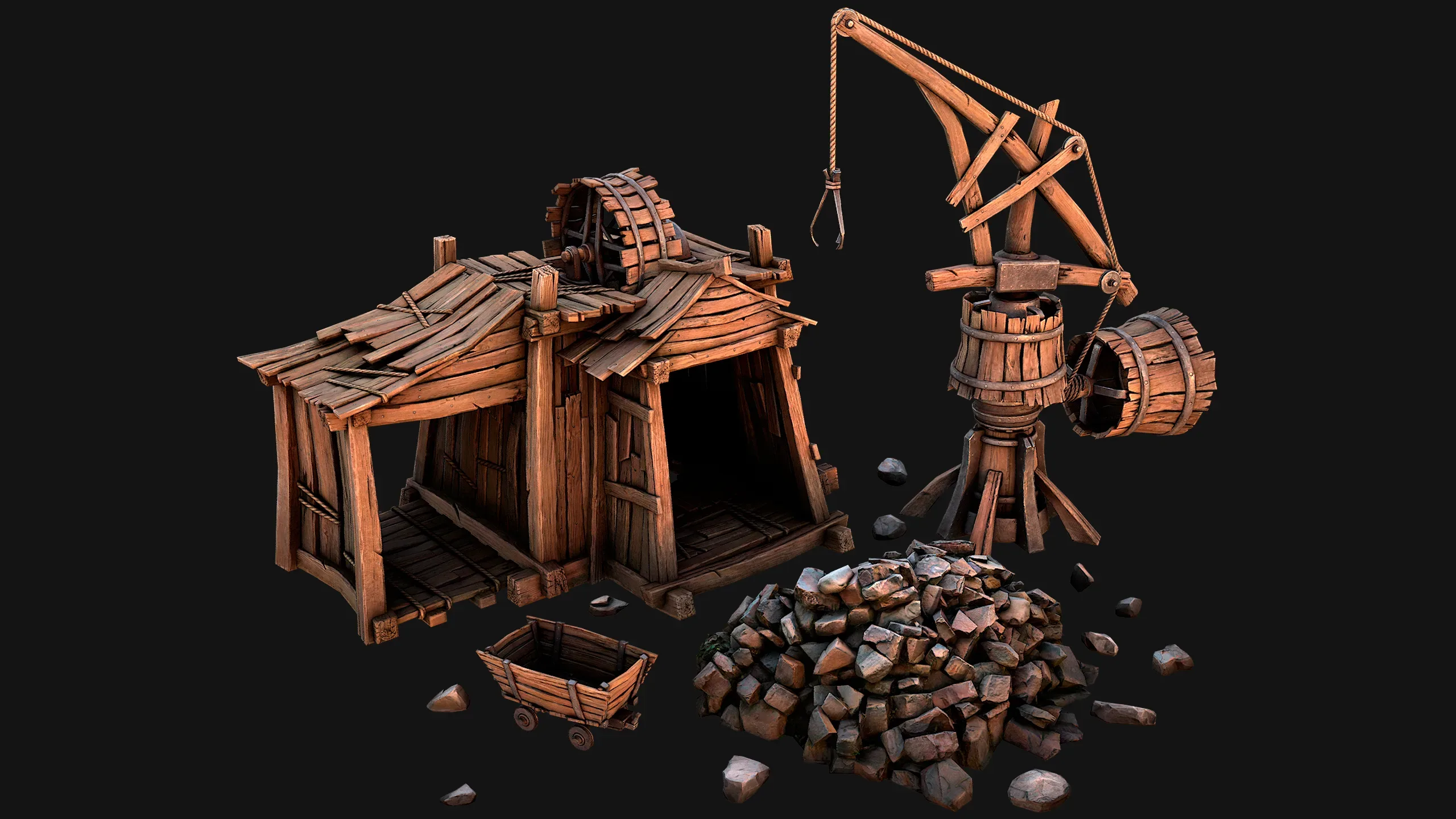 Medieval Wooden Mine and Excavator - FlippedNormals