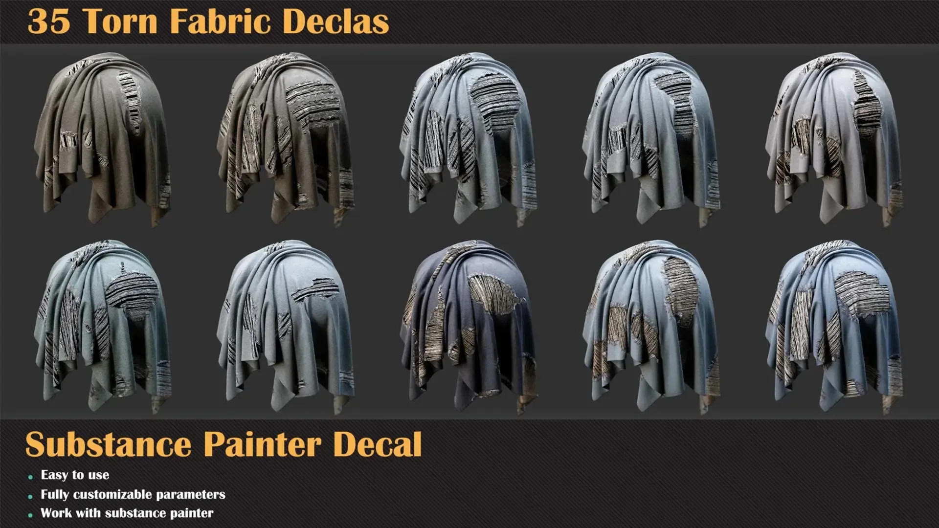 35 Torn Fabric Substance Decals - FlippedNormals