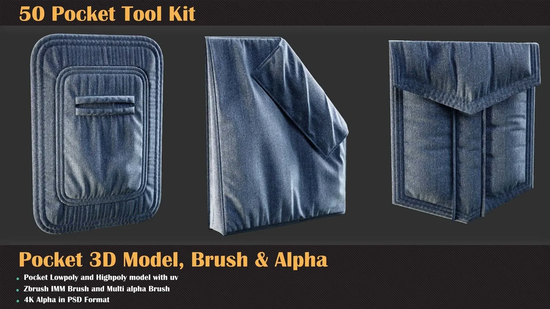 50 Pocket Tool Kit ( 3DModel, Brush - FlippedNormals
