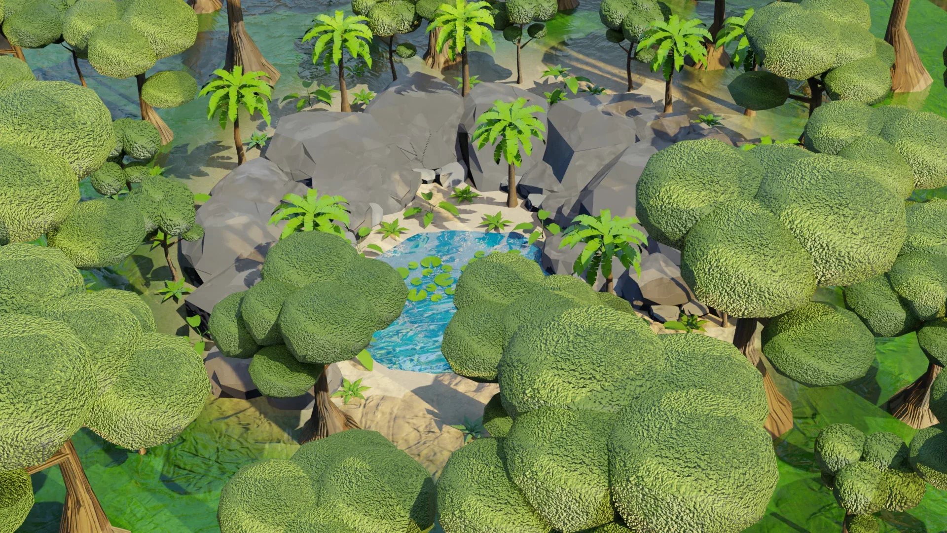 Oasis Lake 3D Model - FlippedNormals
