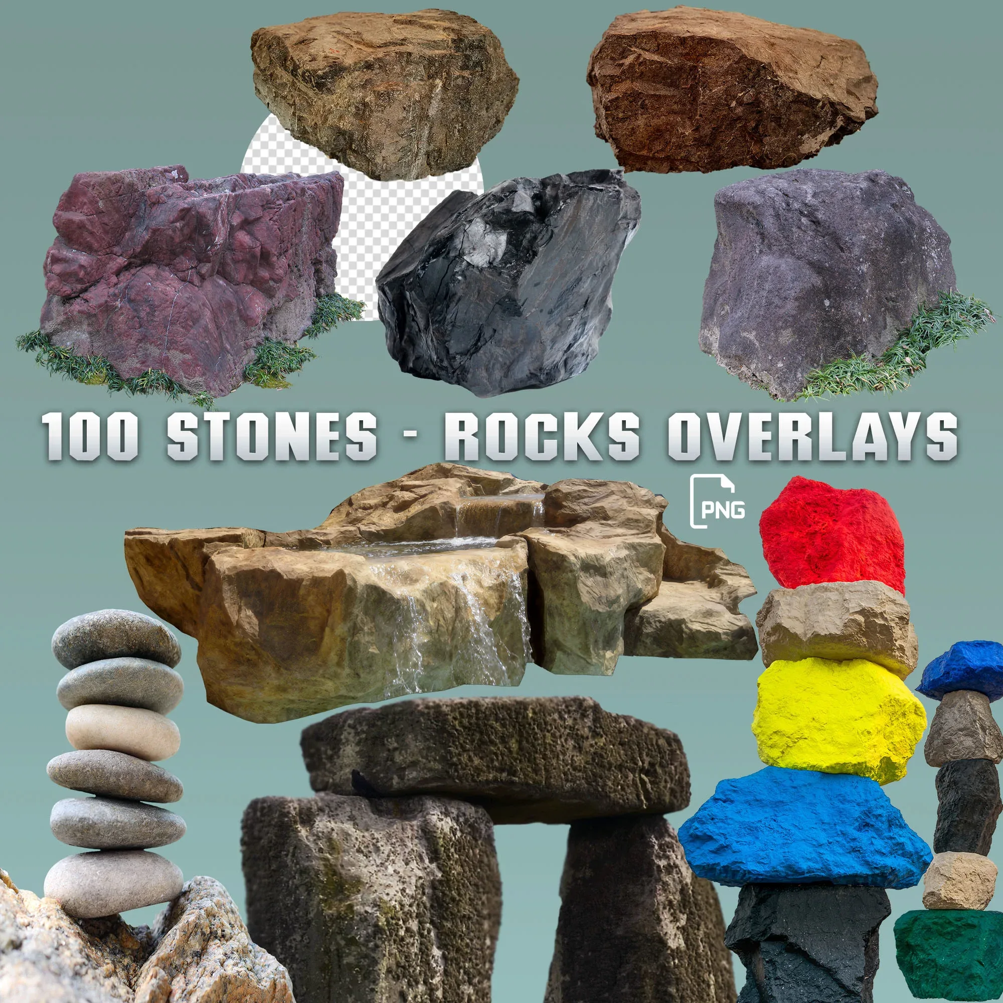 100 Stones Overlays, Rocks isolated - FlippedNormals