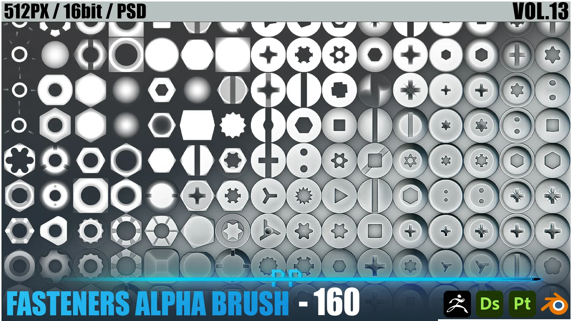 160 Fasteners / Alpha / Brush / - FlippedNormals