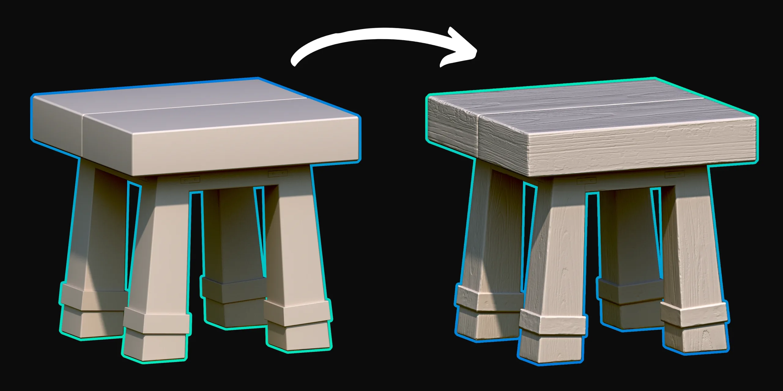 Wooden Furniture Lowpoly with Normal - FlippedNormals